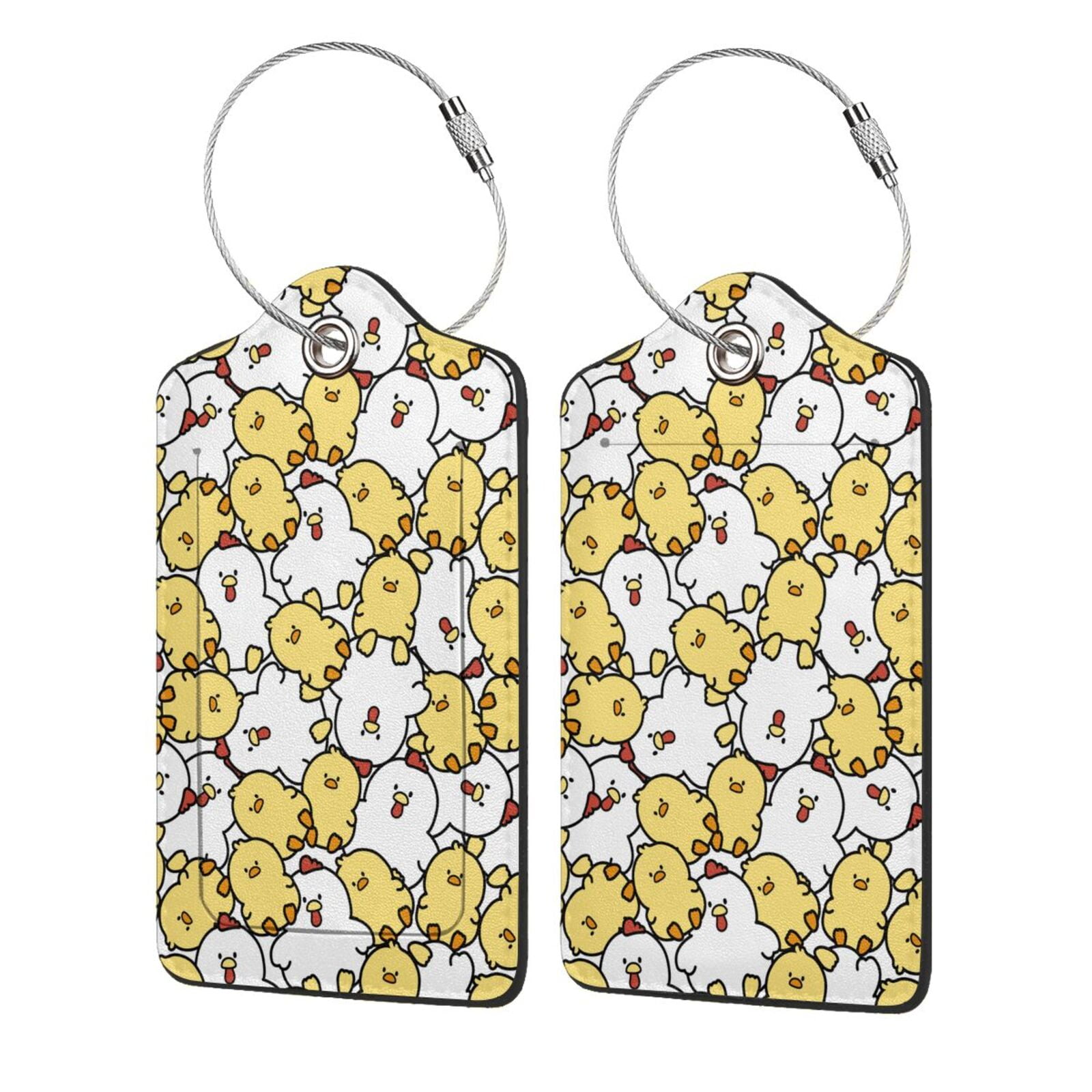 Hirioo Cartoon Chicken Print Leather Luggage Tag with Stainless Steel ...