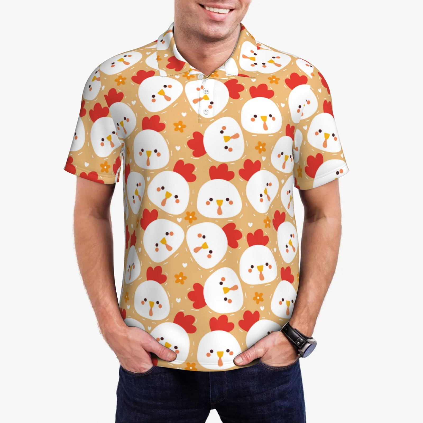 Hirioo Cartoon Chicken for Men’s Polo Shirts Quick Dry Short Sleeve ...