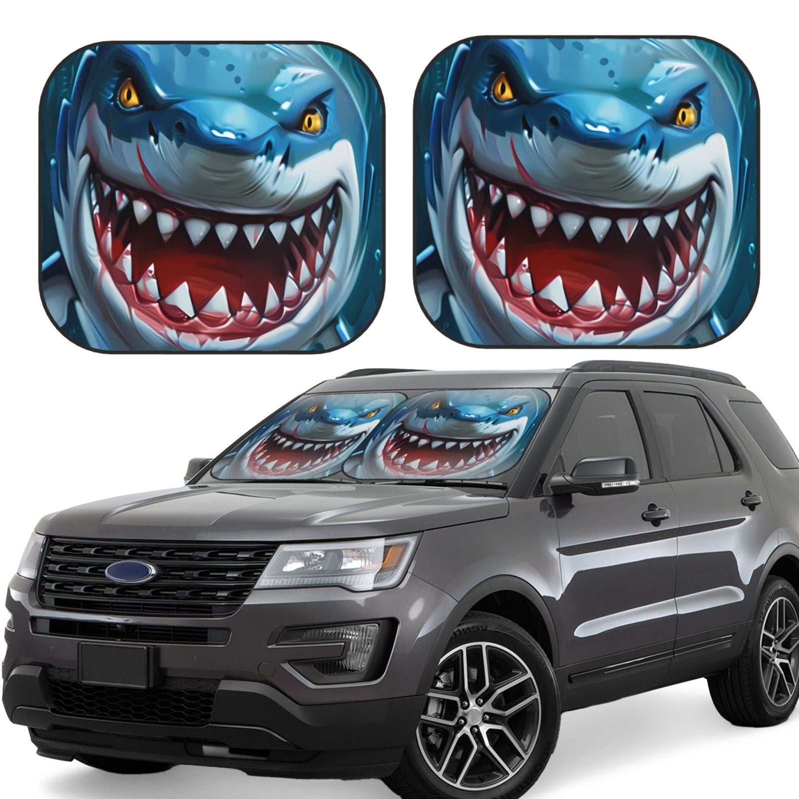 Hirioo Cartoon Cute Shark for 2PCS Windshield Sun Shade Foldable ...