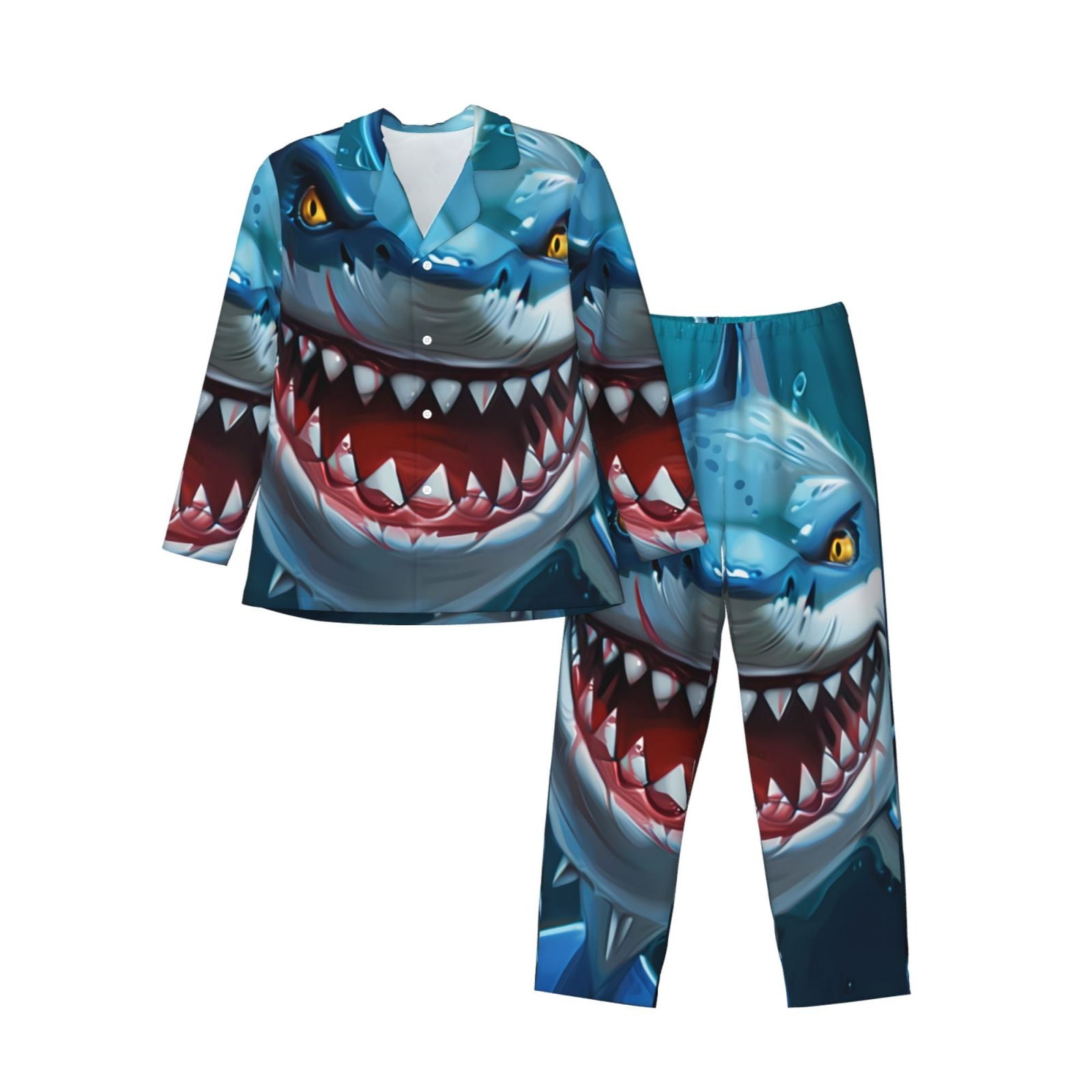 Hirioo Cartoon Cute Shark for Men's Pajama Sets 2 Piece Pjs Men's Long ...