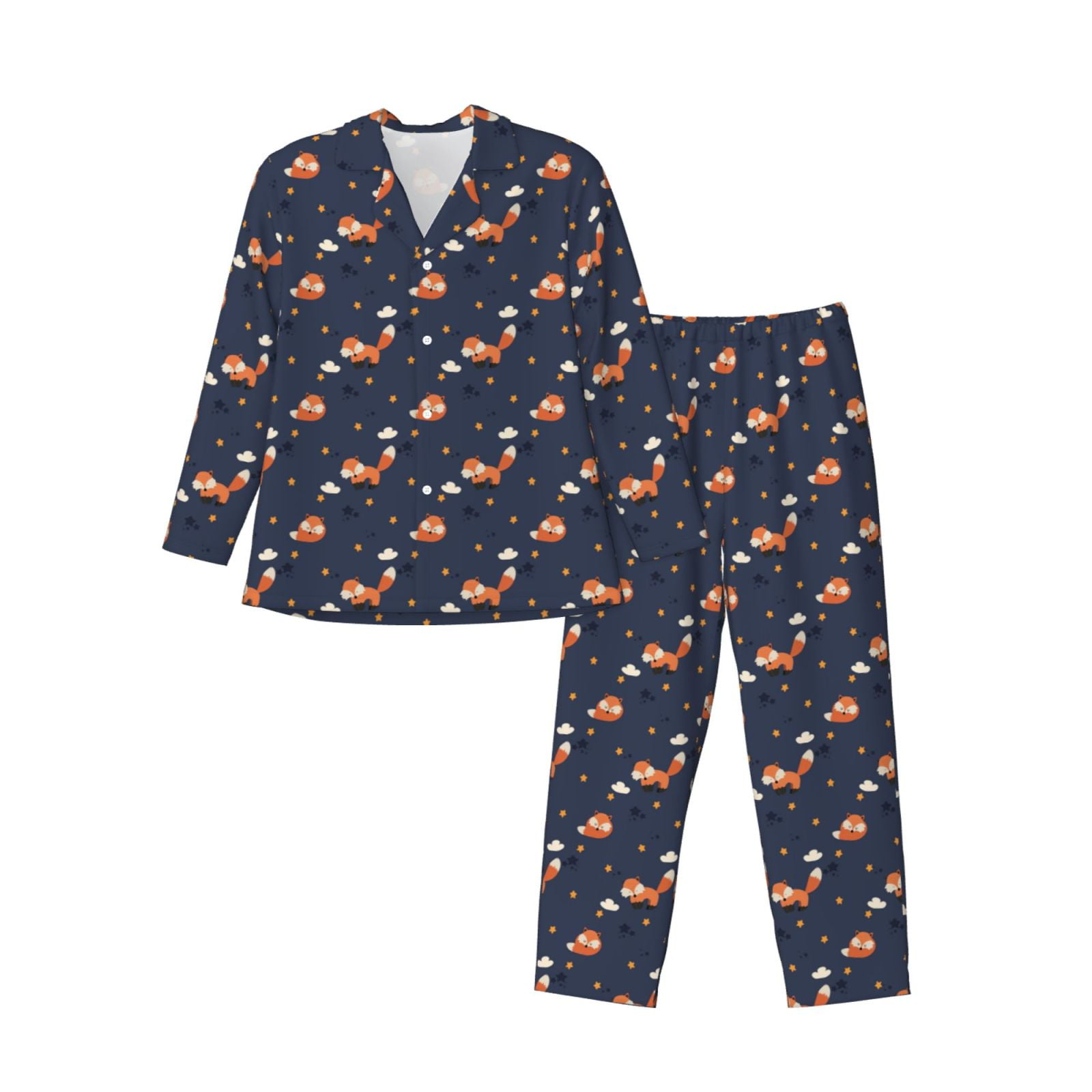 Hirioo Cartoon Fox for Men's Pajama Sets 2 Piece Pjs Men's Long-Sleeved ...