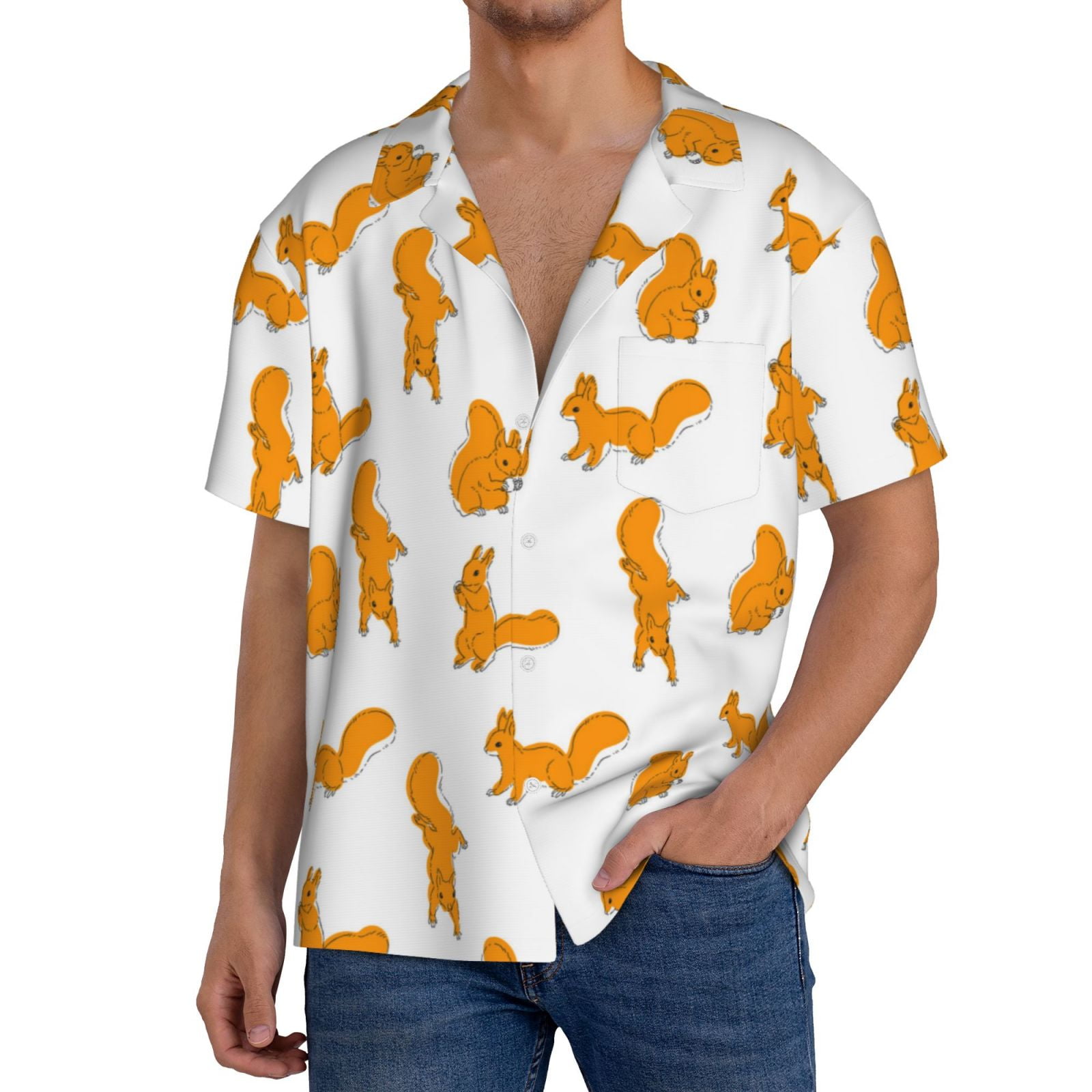 Hirioo Cartoon Squirrel for Men's Cuban Collar Short Sleeve Shirt ...