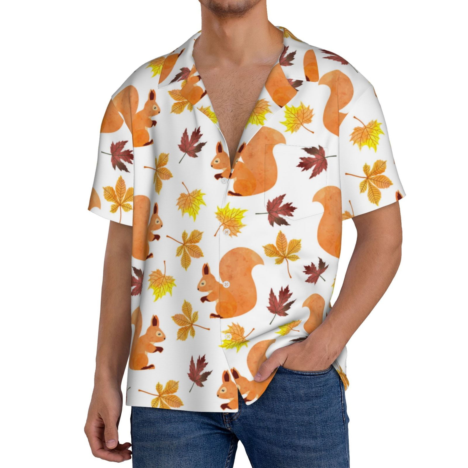 Hirioo Cartoon Squirrel for Men's Cuban Collar Short Sleeve Shirt ...