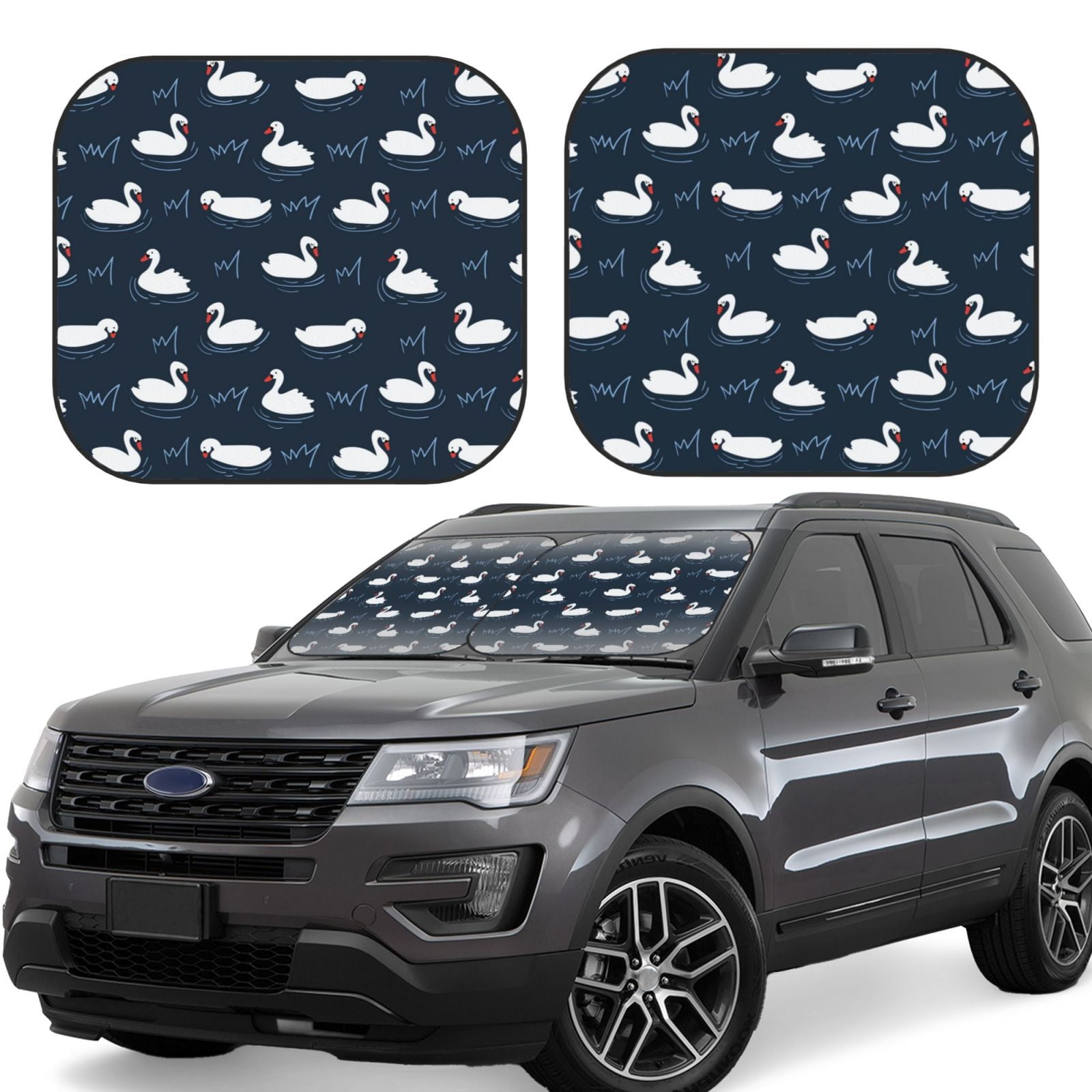 Hirioo Cartoon Swan for 2PCS Windshield Sun Shade Foldable | Front ...