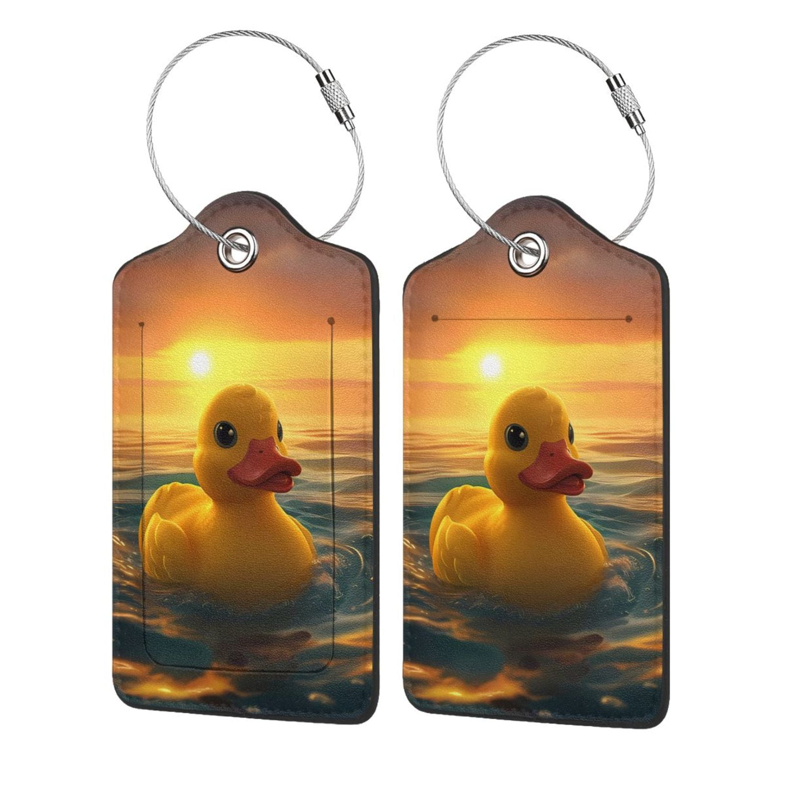 Hirioo Cartoon Swimming Yellow Duck Print Leather Luggage Tag with ...