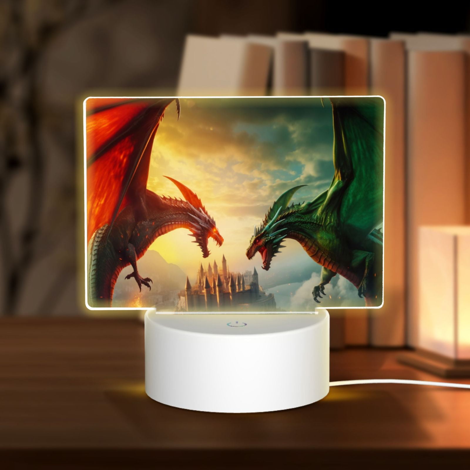 Hirioo Castle Red Green Sky Dragon for Rectangular Acrylic with Night ...