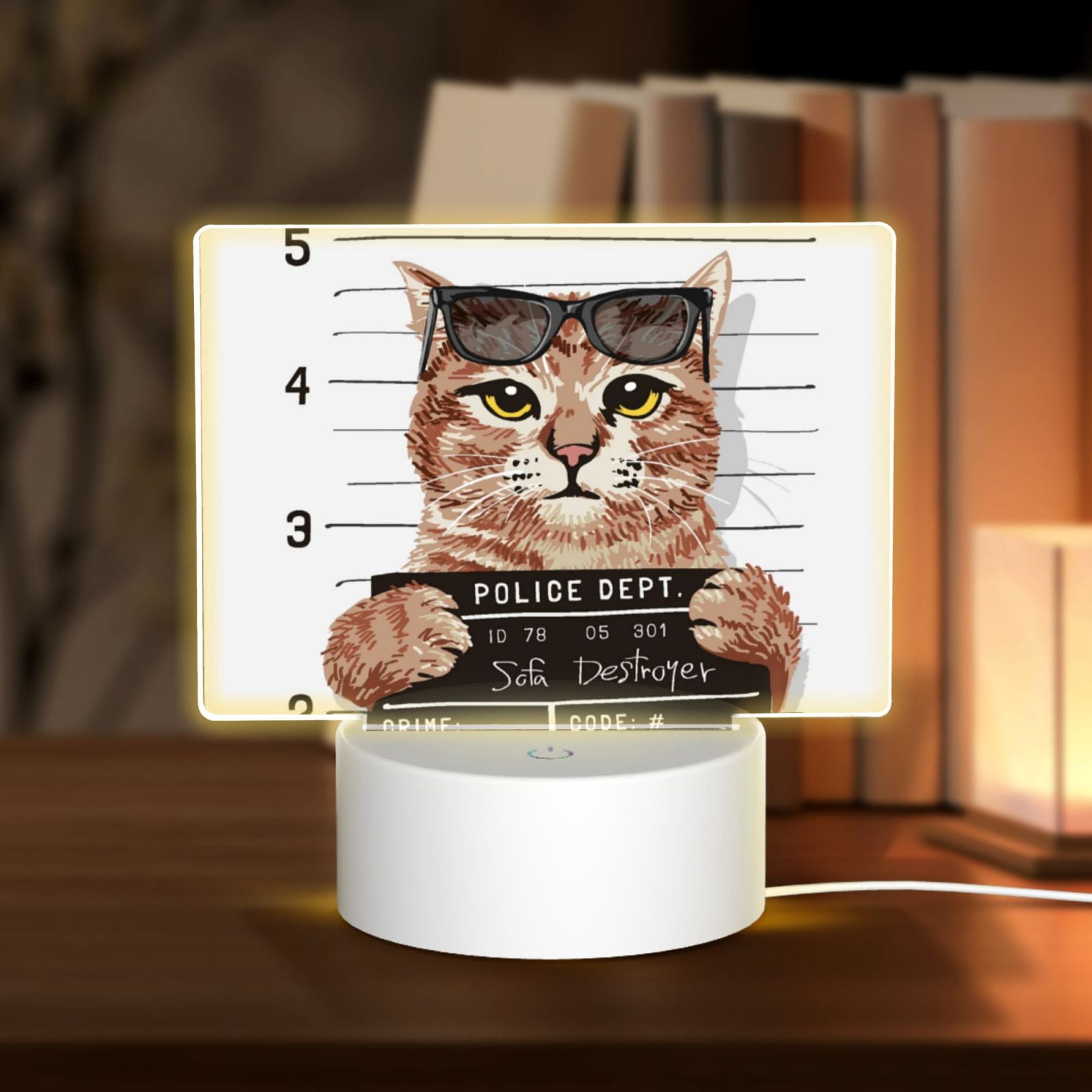 Hirioo Cat Holding Mugshot Sign for Rectangular Acrylic with Night ...