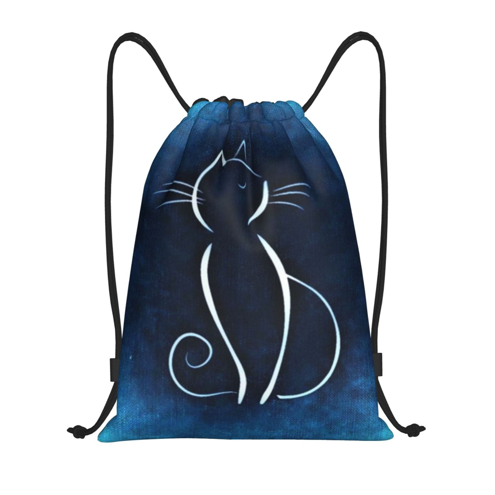 Hirioo Cat Sketch Print Drawstring Backpack Bag Sport Versatile Sports ...