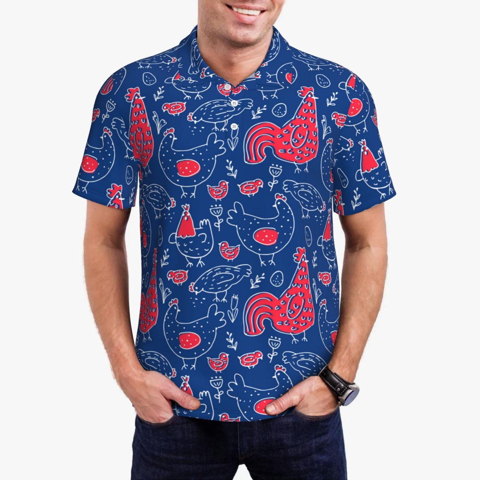 Hirioo Chicken and Rooster for Men’s Polo Shirts Quick Dry Short Sleeve ...