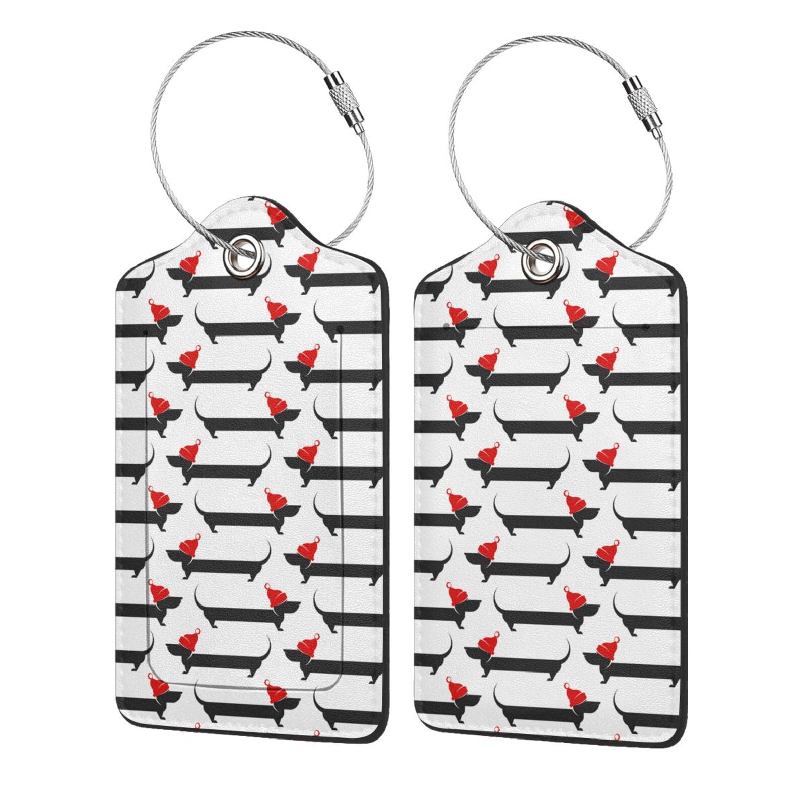 Hirioo Christmas Dachshund Print Leather Luggage Tag with Stainless ...