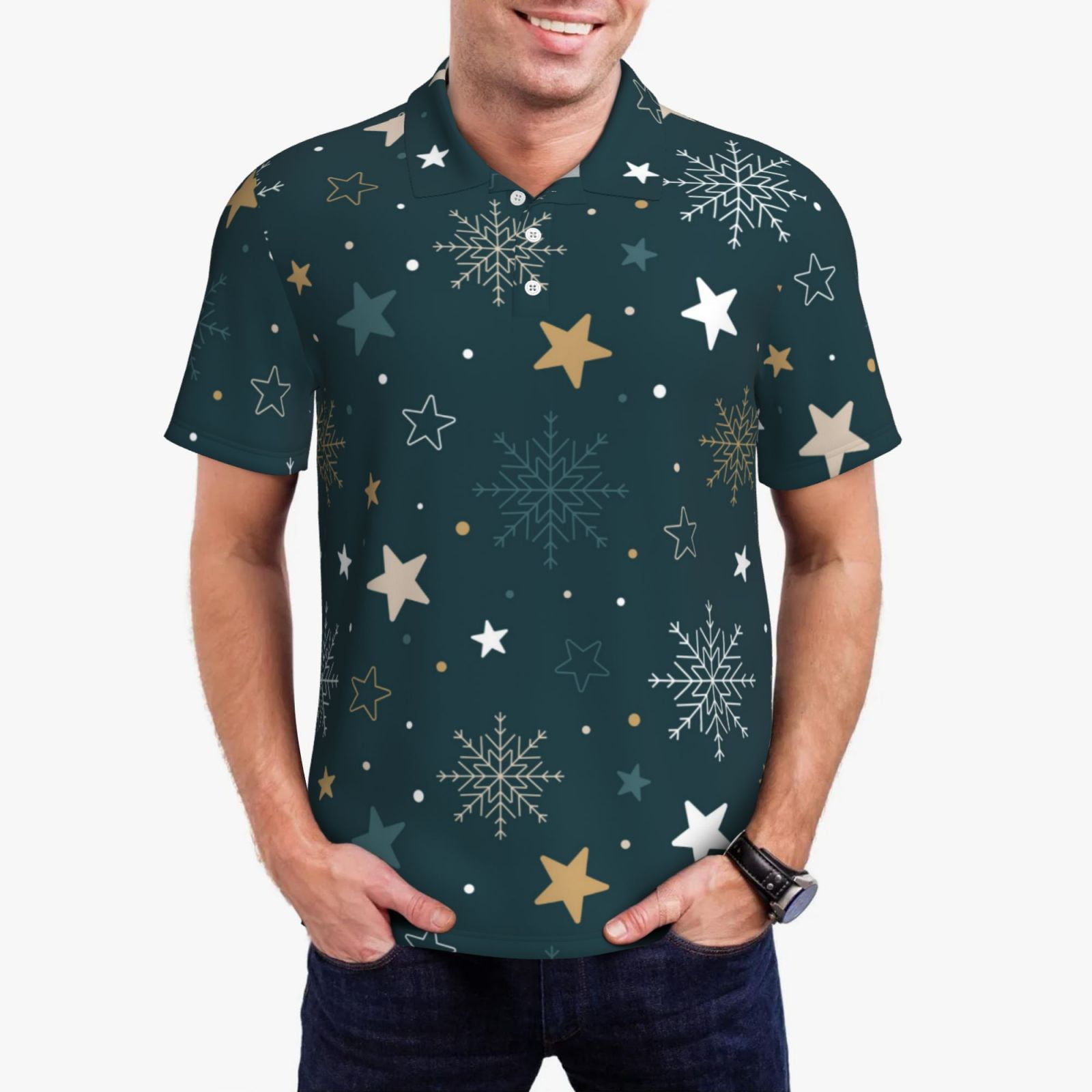 Hirioo Christmas Snowflake for Men’s Polo Shirts Quick Dry Short Sleeve ...
