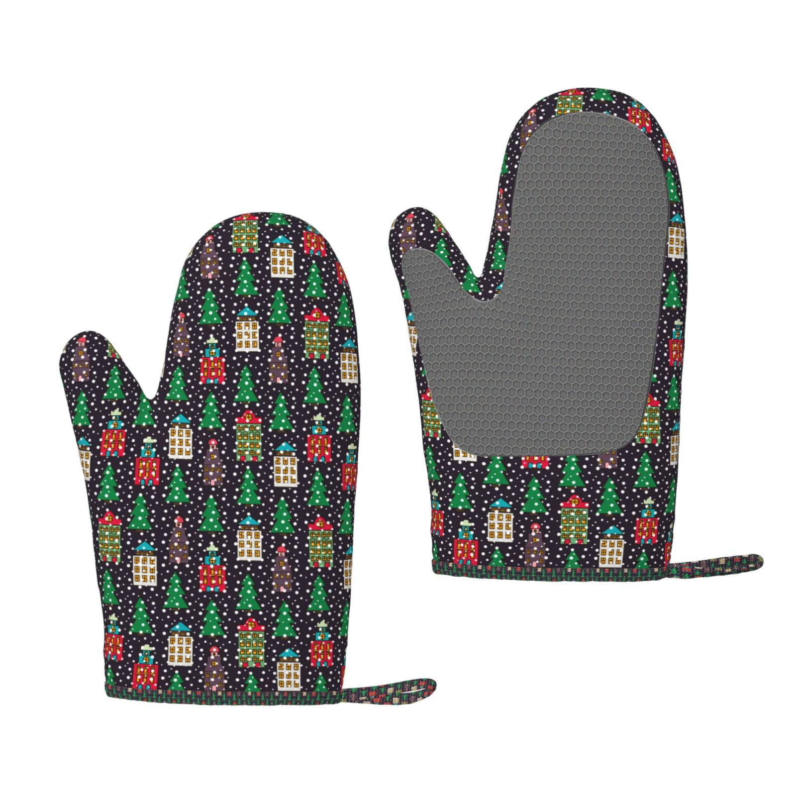 Hirioo Christmas Trees And Houses for Silicone Oven Mitts for BBQ ...