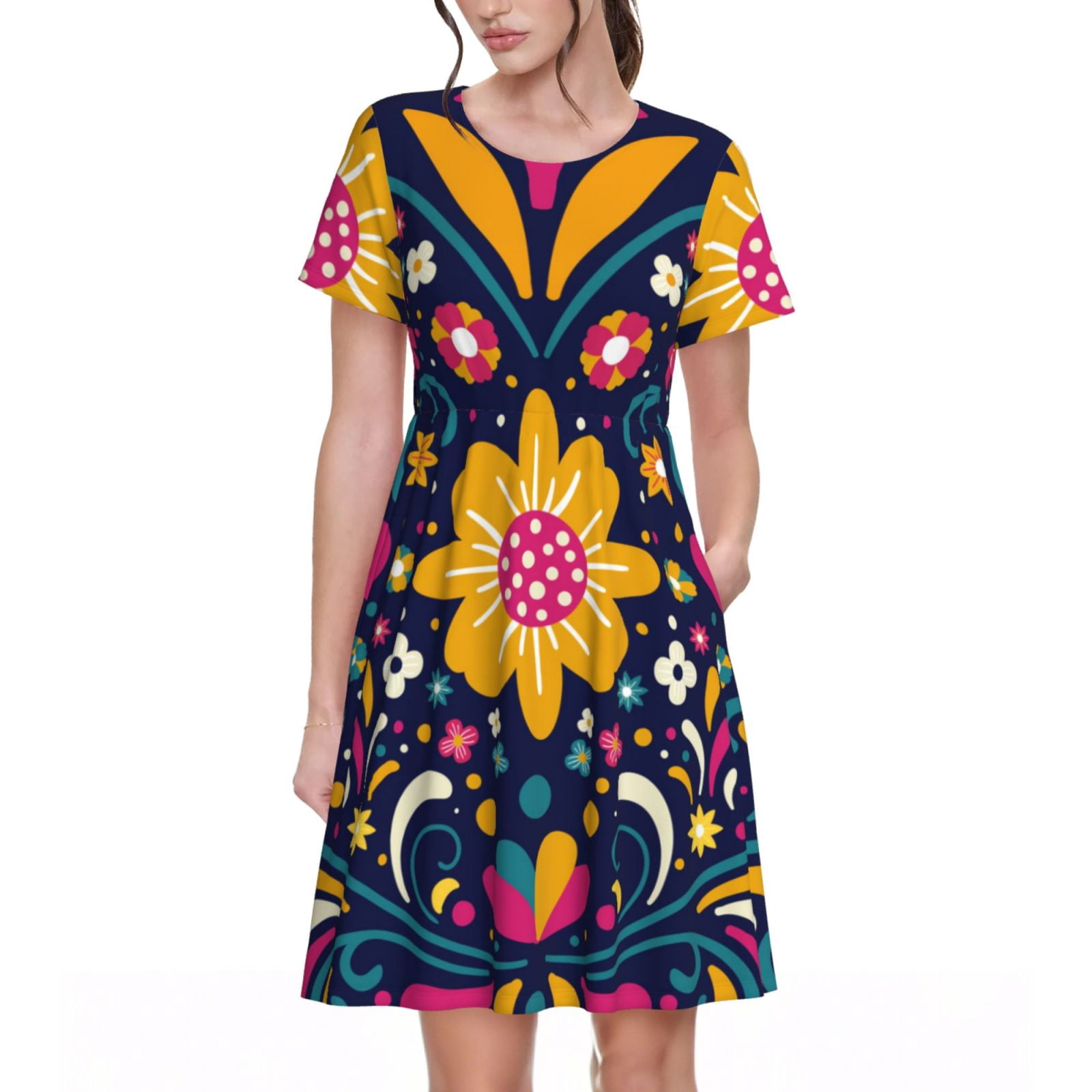 Hirioo Cinco De Mayo Floral for Short Sleeve Dress Women’ Short Sleeve ...