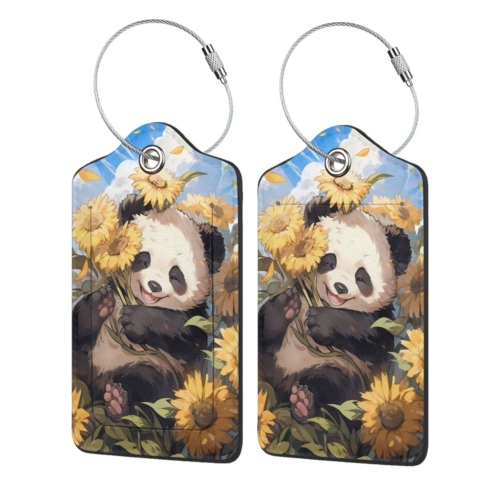 Hirioo Clear Sky Cute Sunflower Panda Print Leather Luggage Tag with ...