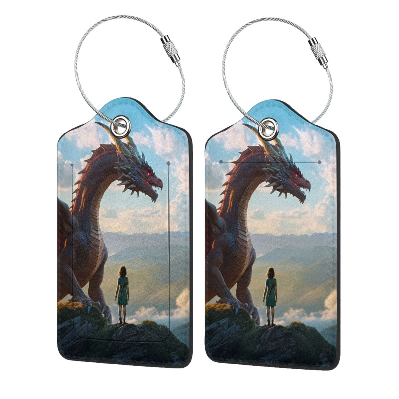 Hirioo Clear Sky Mountain Red Dragon Print Leather Luggage Tag with ...