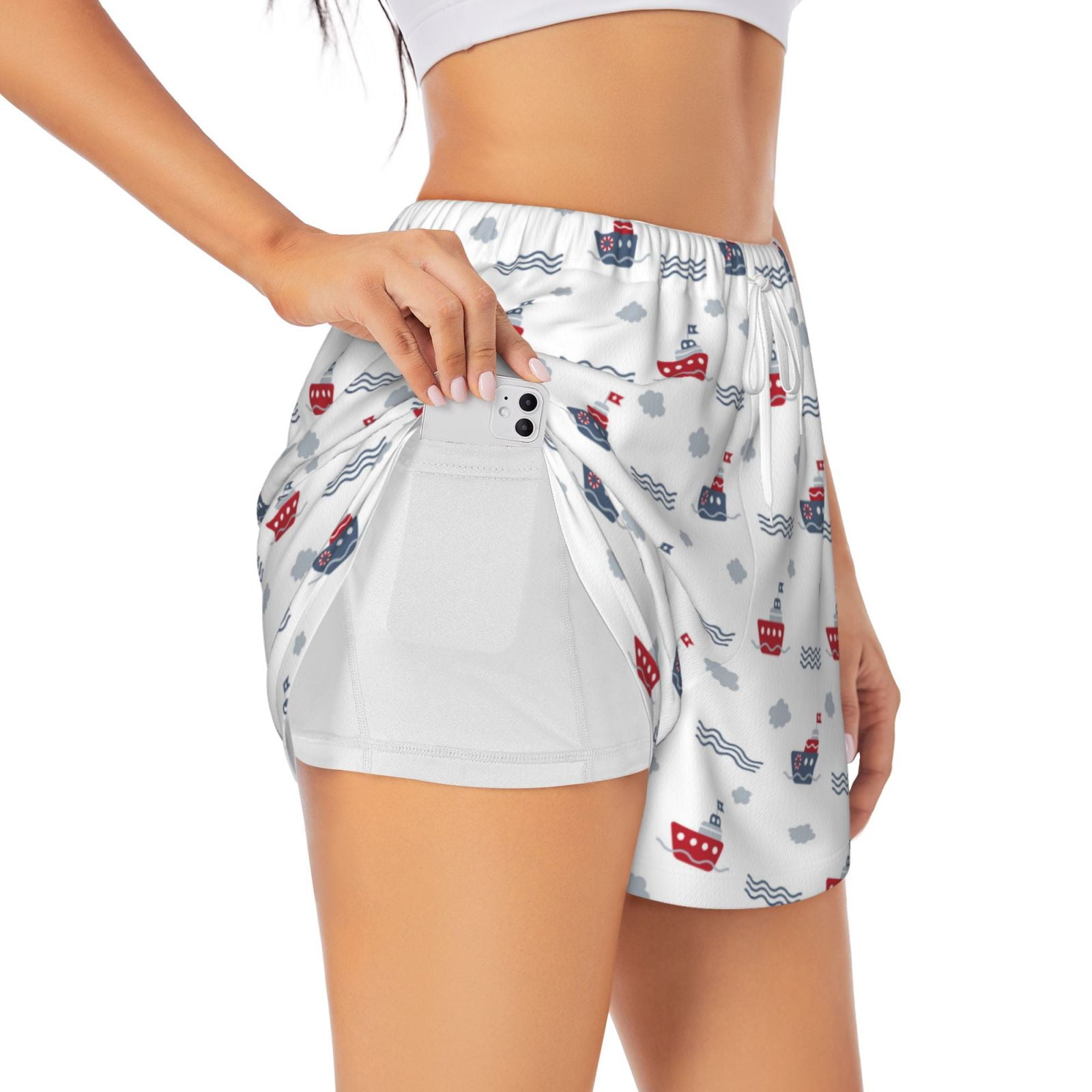 Hirioo Colored Sail Boats for Women's Double Layer Athletic Shorts High ...