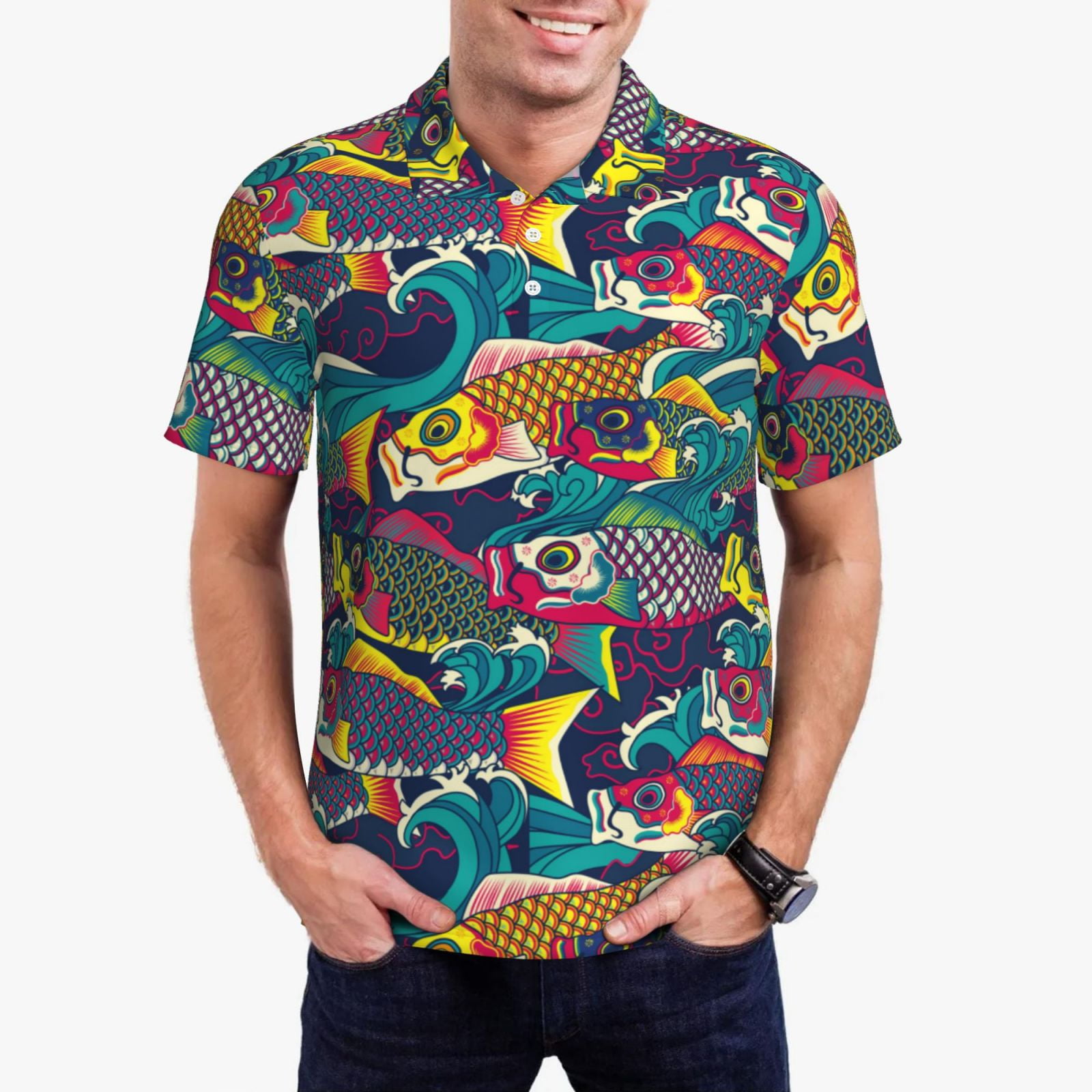 Hirioo Colorful Carp Streamer for Men’s Polo Shirts Quick Dry Short ...