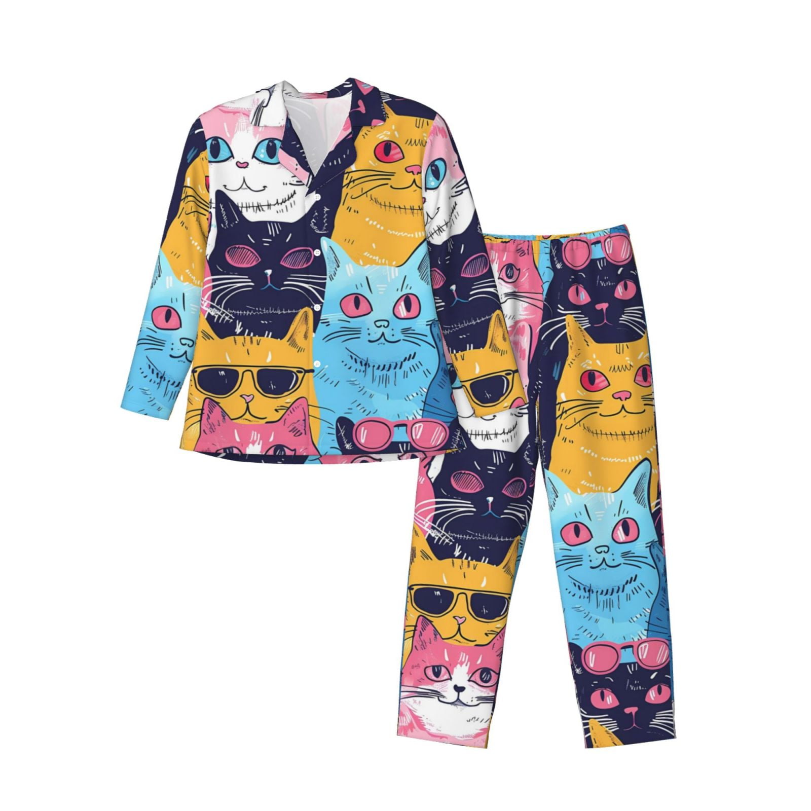 Hirioo Colorful Cats Pattern Art for Men's Pajama Sets 2 Piece Pjs Men ...