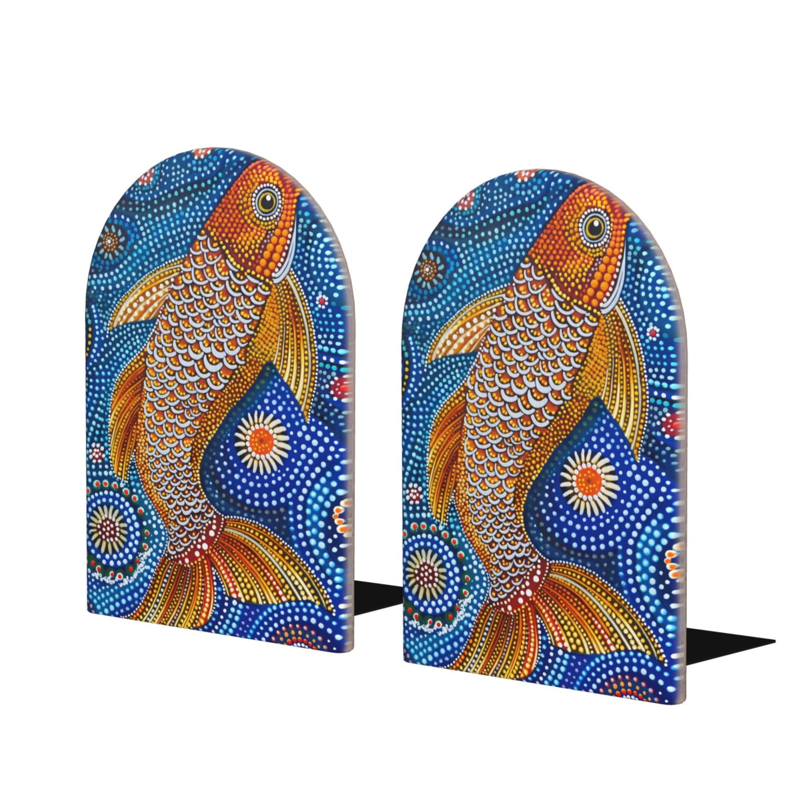 Hirioo Colorful Dot Art Fish for Bookends Decorative Bookends for ...