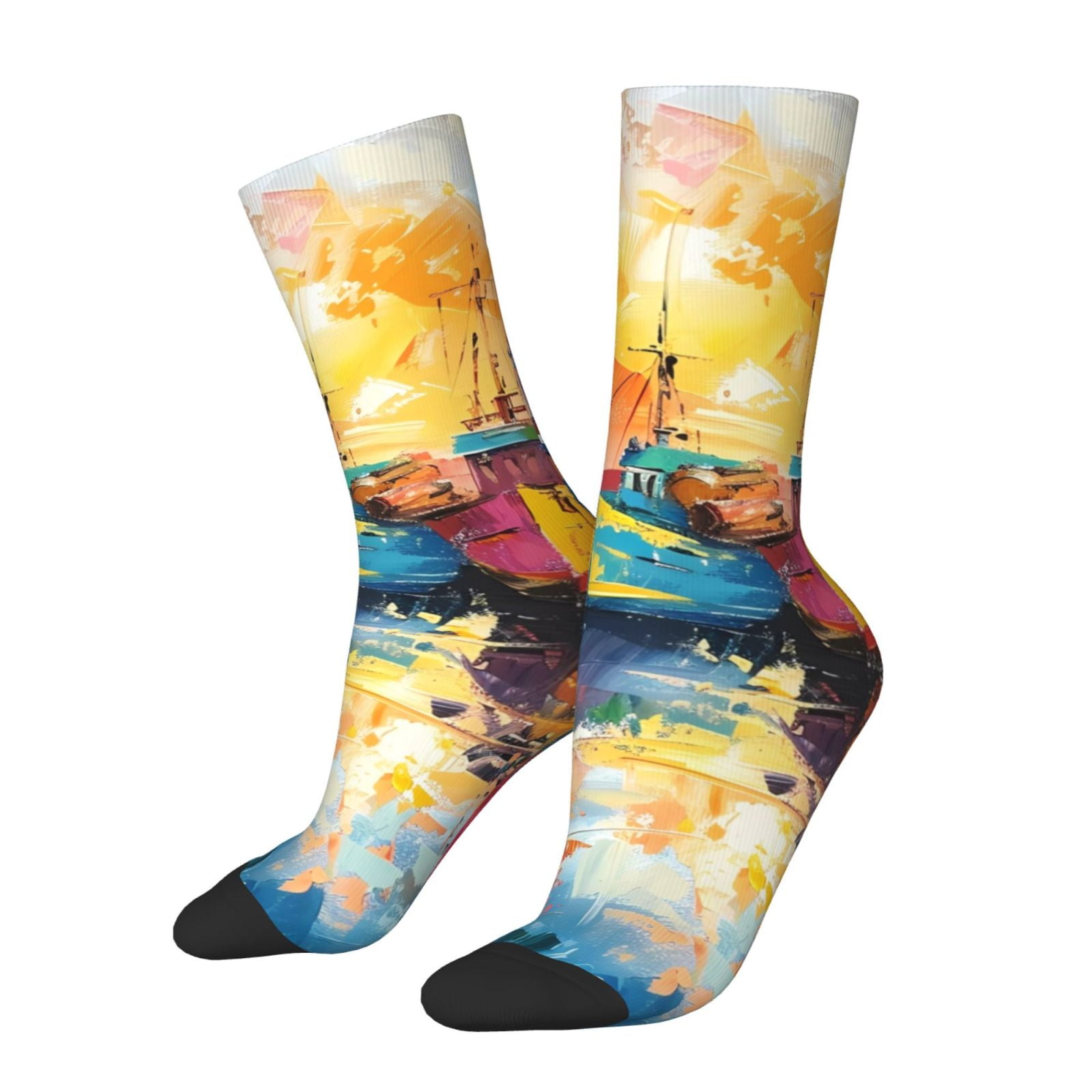 Hirioo Colorful Fishing Boats Pattern Adult Middle Tube Socks ...