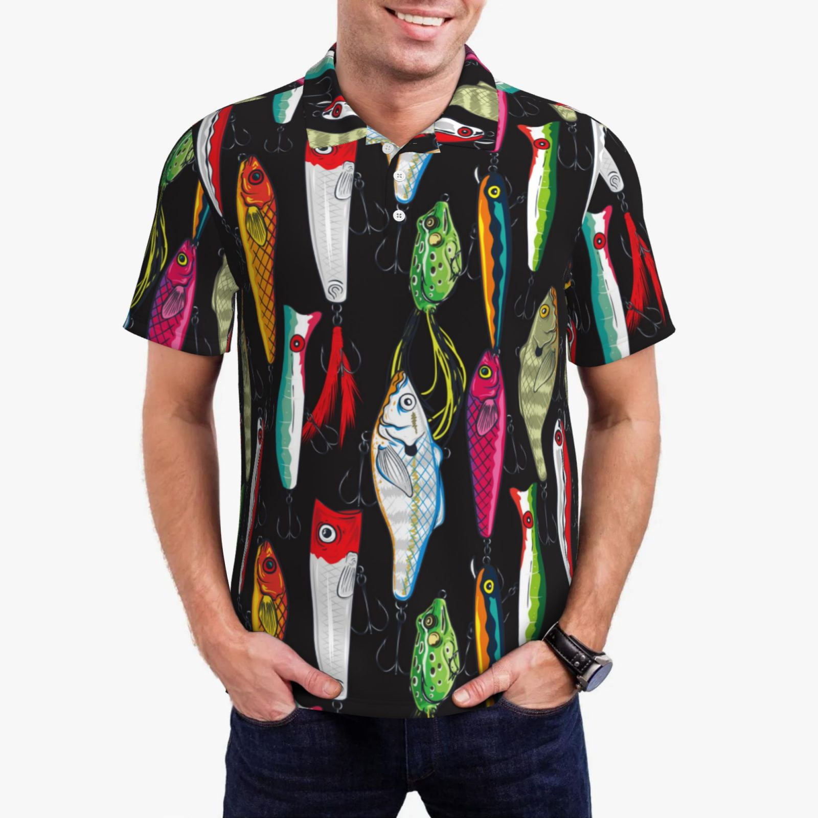 Hirioo Colorful Fishing Lures for Men’s Polo Shirts Quick Dry Short ...
