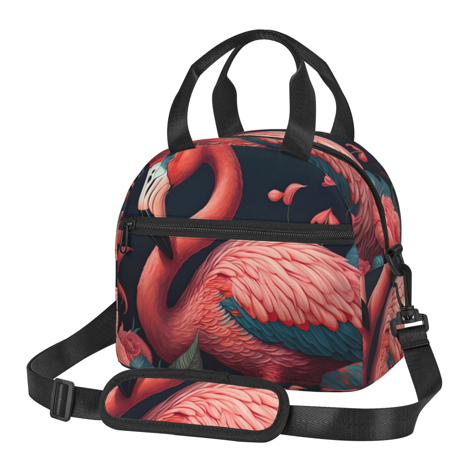 Hirioo Colorful Floral Flamingo for Crossbody Lunch Box for Women Men ...