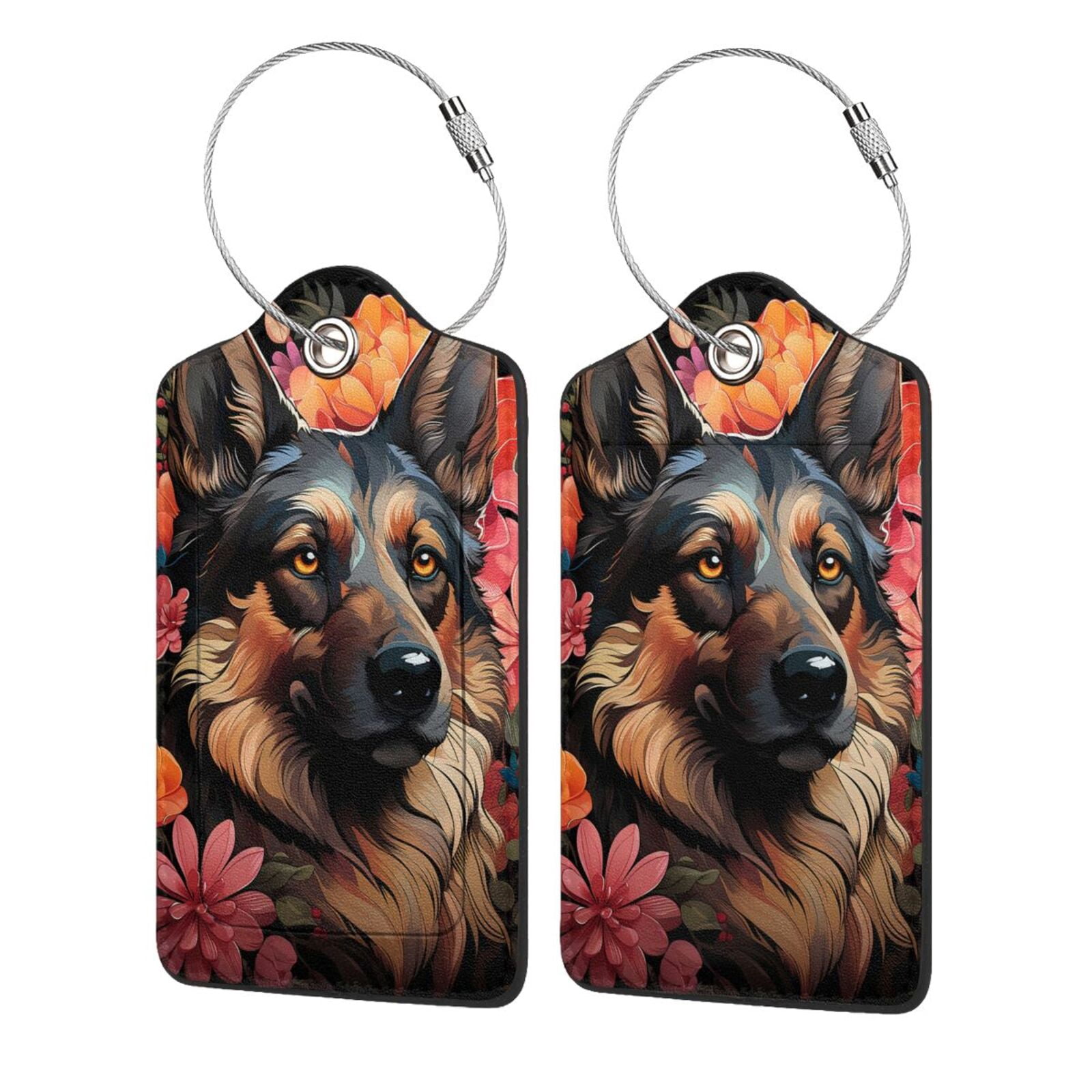 Hirioo Colorful Flower German Shepherd Print Leather Luggage Tag with ...