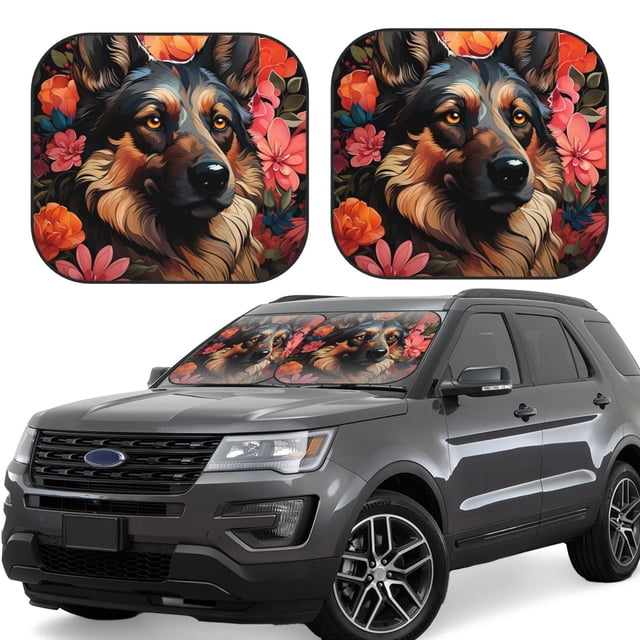 Hirioo Colorful Flower German Shepherd for 2PCS Windshield Sun Shade ...