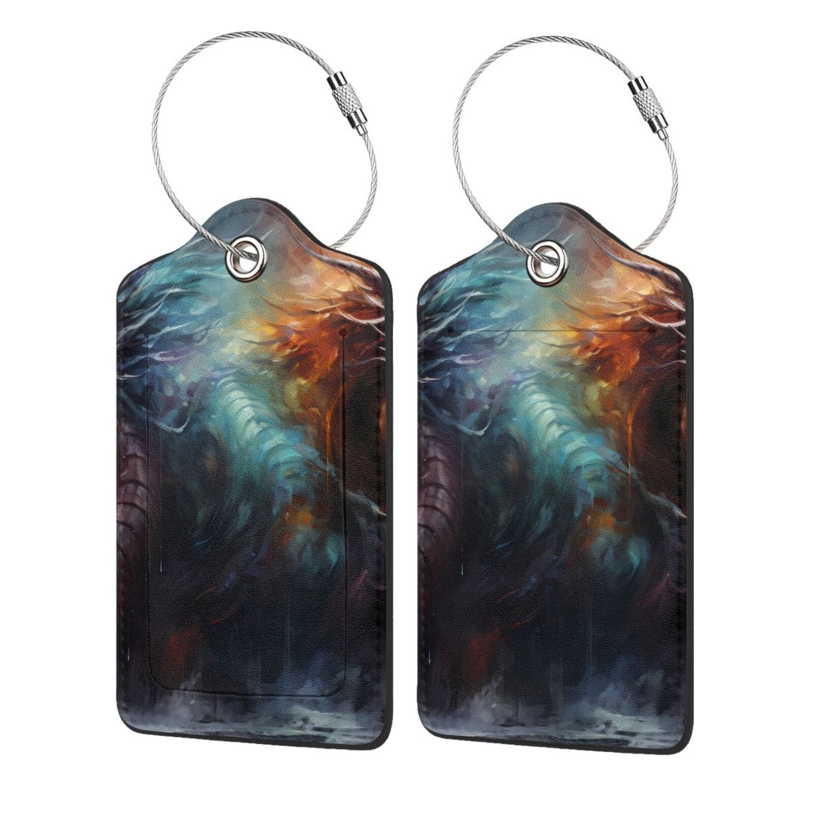 Hirioo Colorful Ink Style Dragon Print Leather Luggage Tag with ...