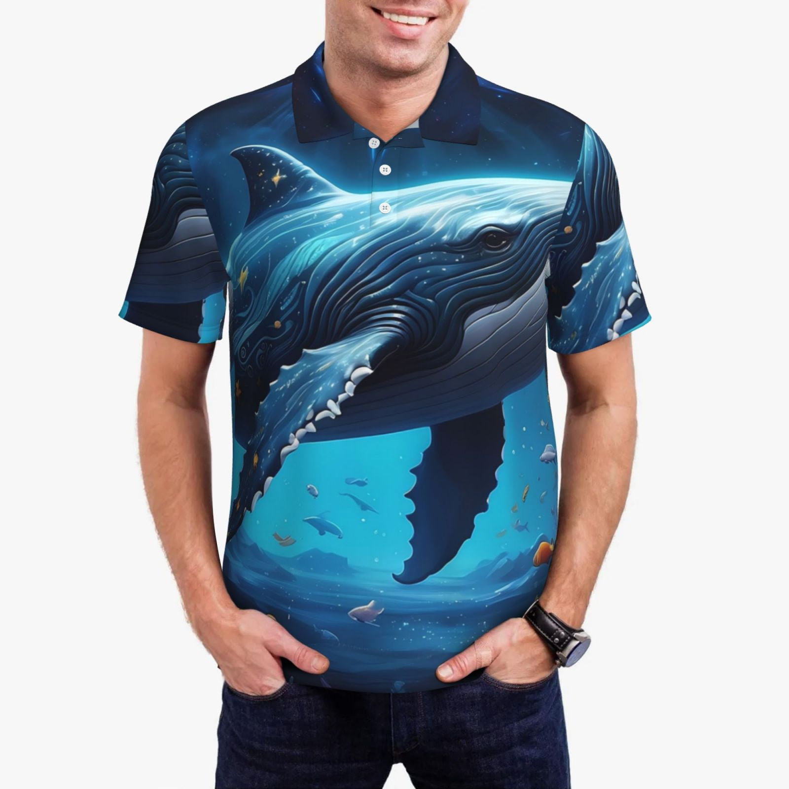 Hirioo Colorful Ocean Whale for Men’s Polo Shirts Quick Dry Short ...
