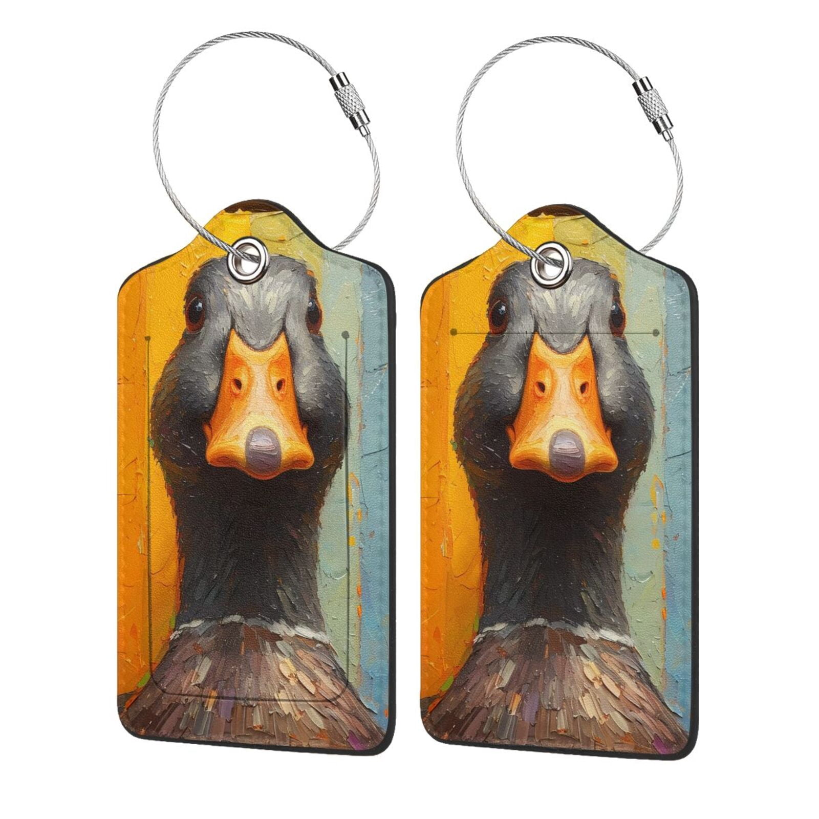 Hirioo Colorful Painted Duck Print Leather Luggage Tag with Stainless ...