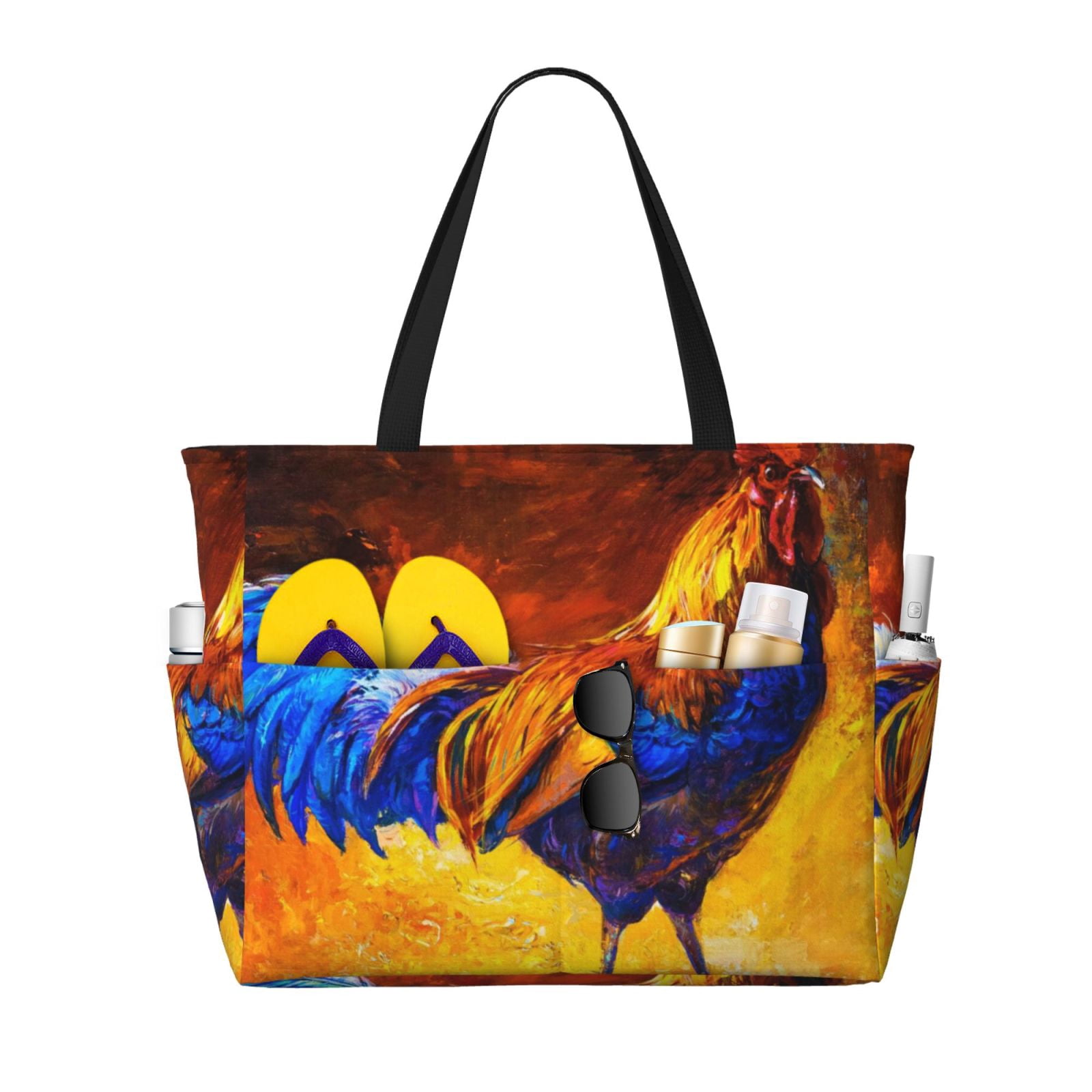 Hirioo Colorful Rooster for Large Capacity Beach Travel Bag for Women ...