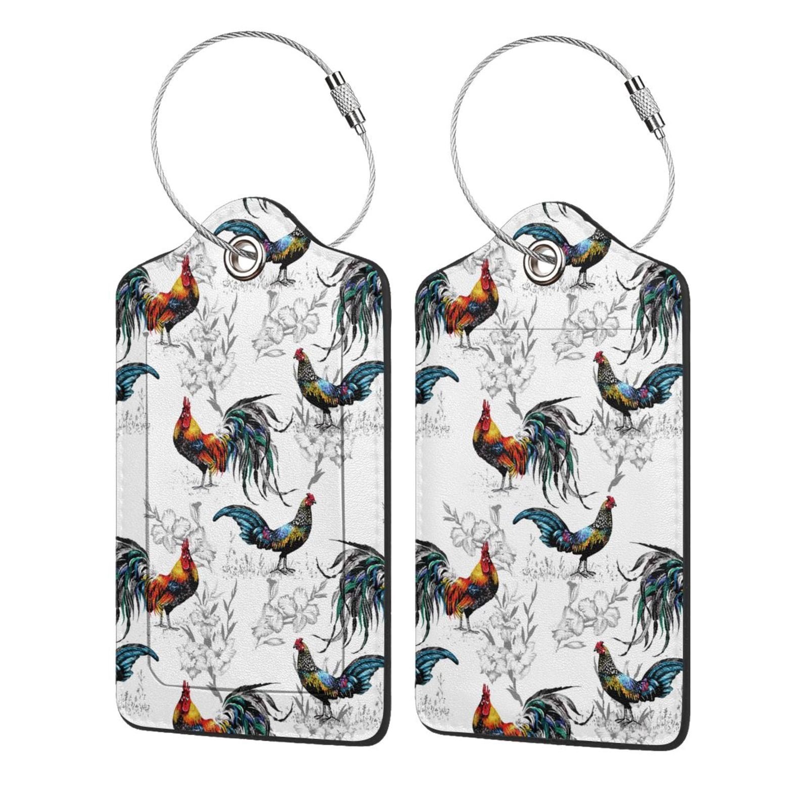 Hirioo Cool Chicken Print Leather Luggage Tag with Stainless Steel Loop ...