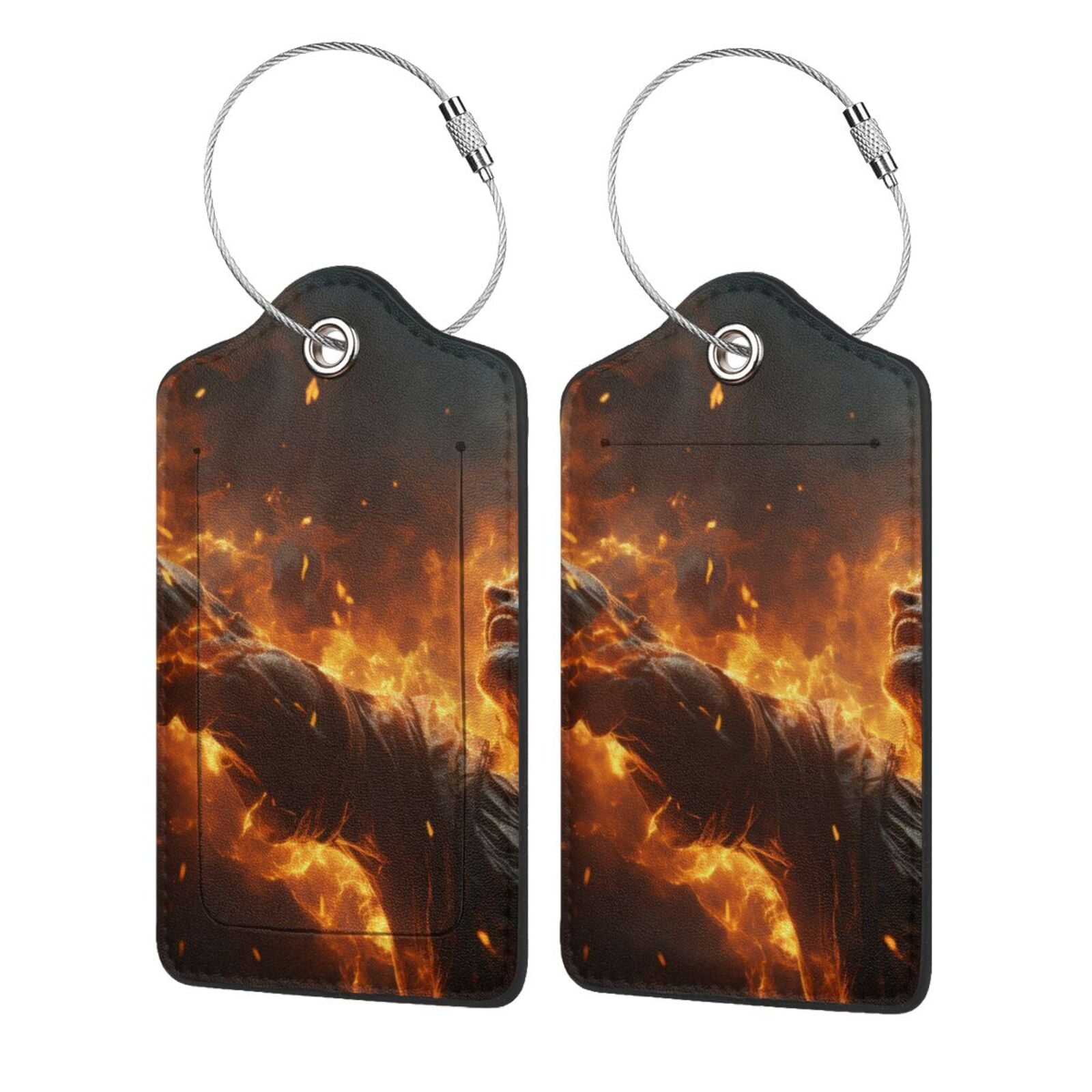 Hirioo Cool Fire Man Print Leather Luggage Tag with Stainless Steel ...