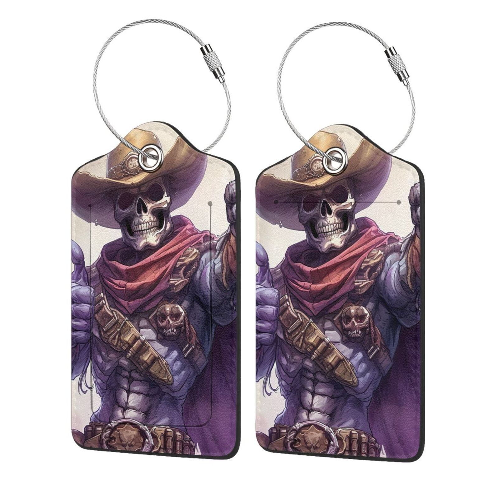 Hirioo Cool Skull Cowboy Print Leather Luggage Tag with Stainless Steel ...