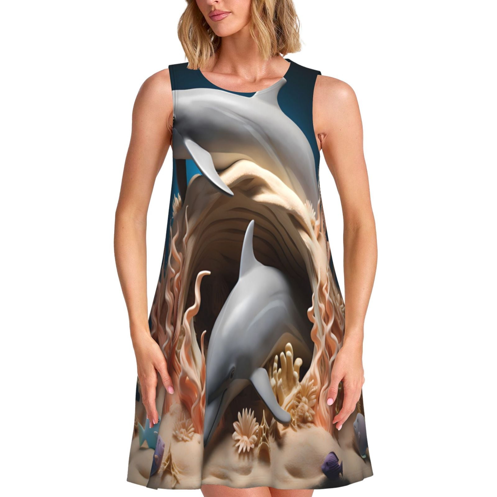 Hirioo Coral Fish Dolphin for Sleeveless Dress Women's Sleeveless dress ...