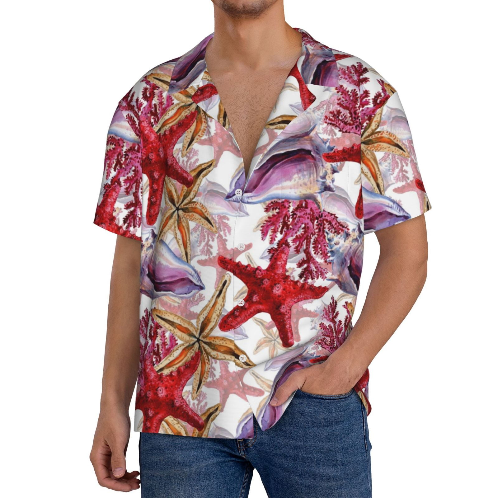 Hirioo Coral Reef for Men's Cuban Collar Short Sleeve Shirt Button Down ...