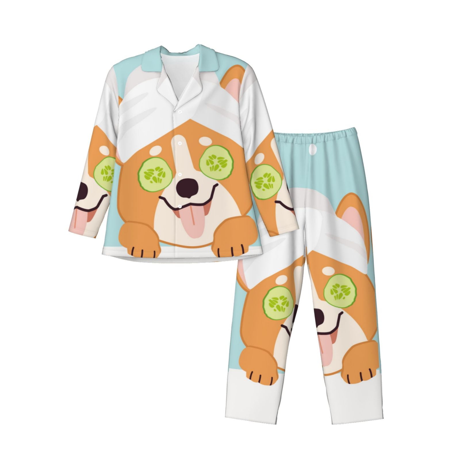 Hirioo Corgi With Towel Ans Slice Cucumber for Men's Pajama Sets 2 Piece Pjs Men's Long-Sleeved ...
