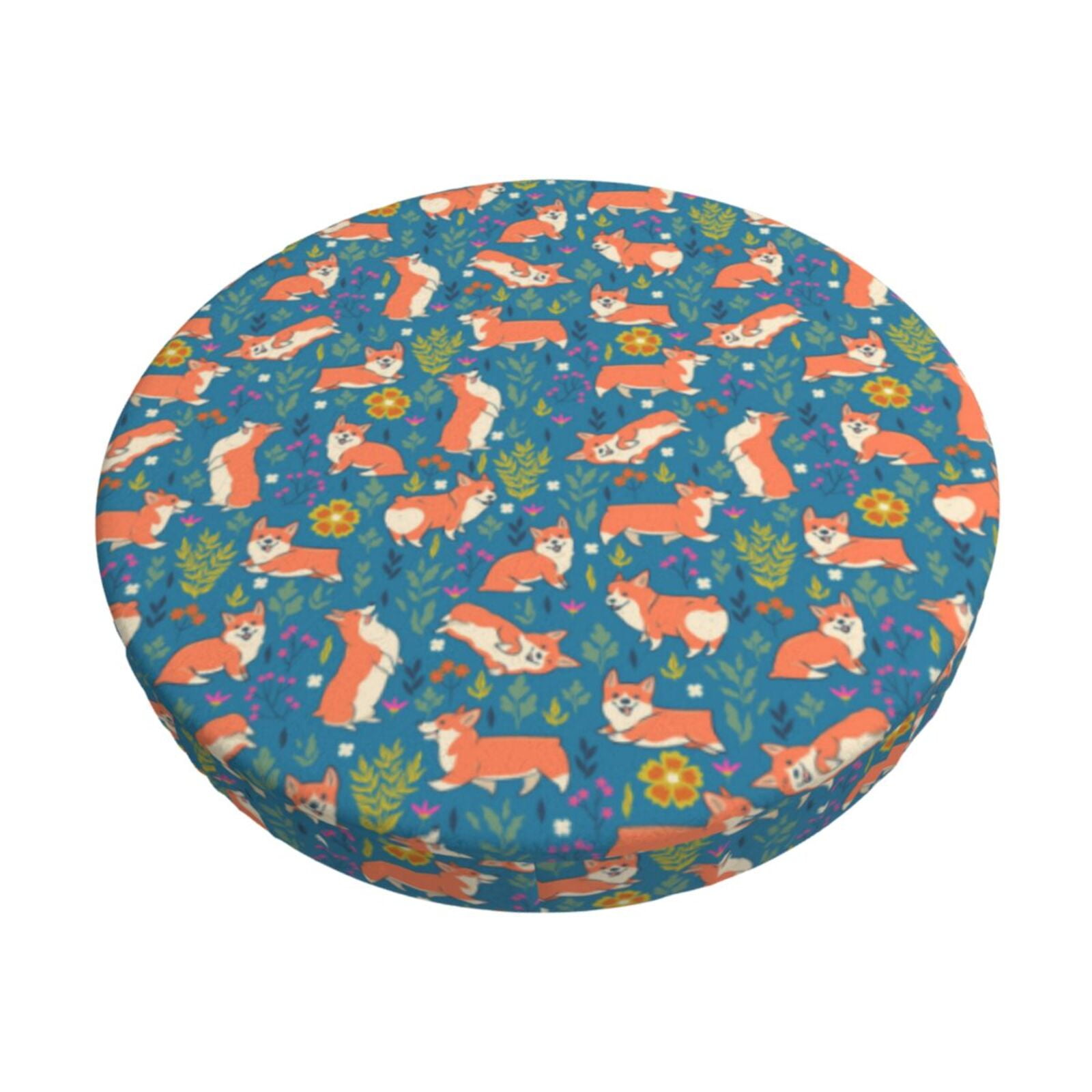 Hirioo Corgi with Flowers for Round Bar Stool Seat Covers Washable ...