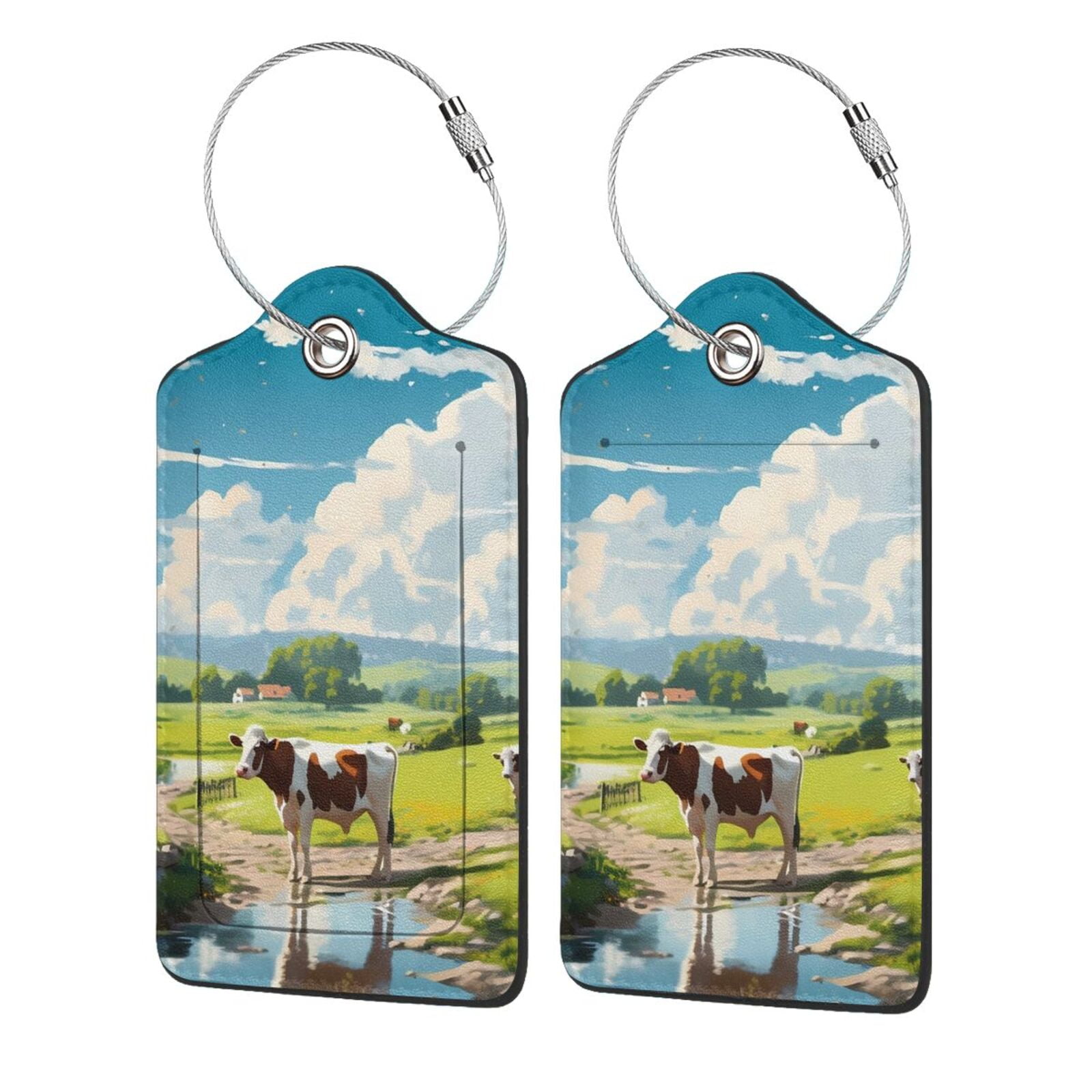 Hirioo Countryside Farm Cow Print Leather Luggage Tag with Stainless ...