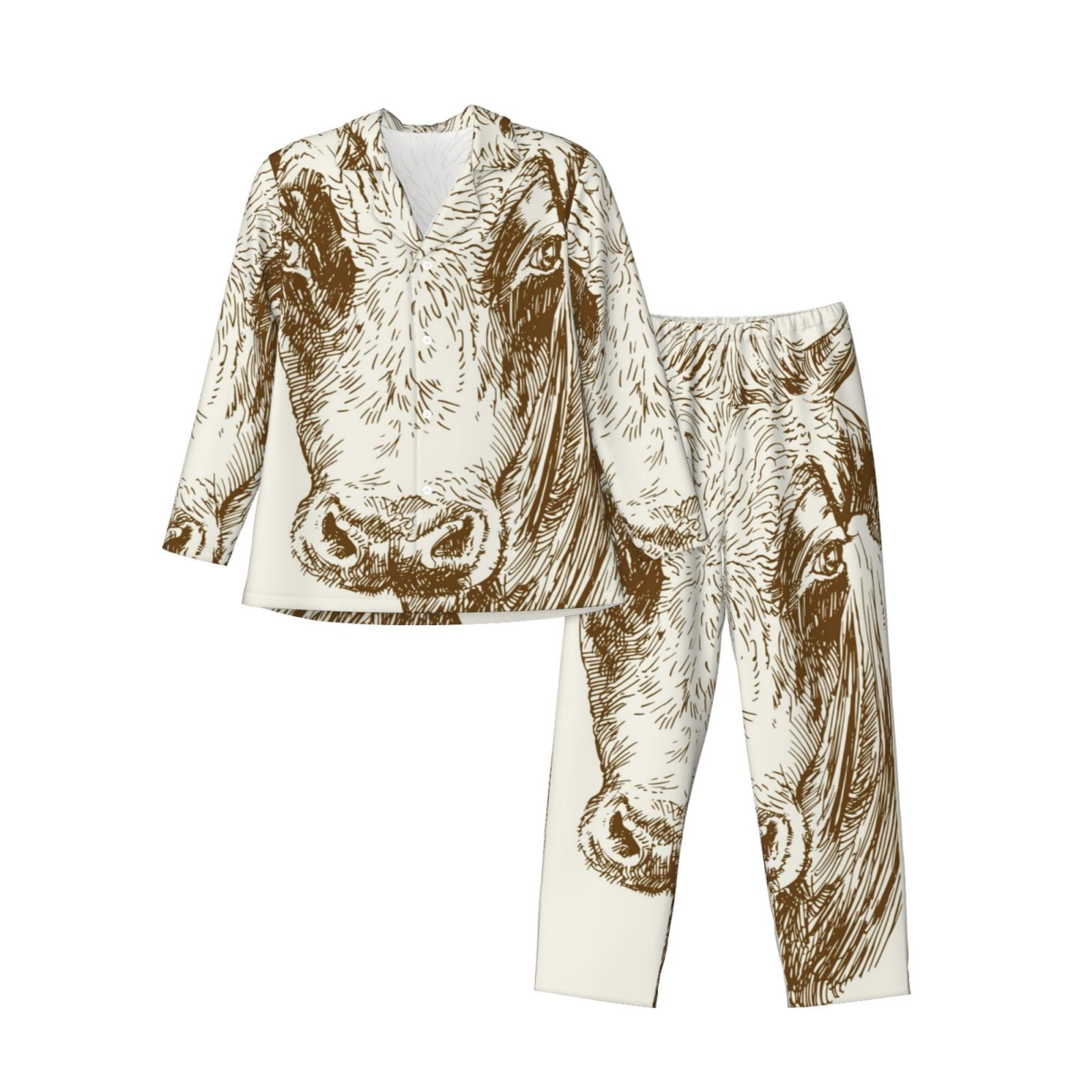 Hirioo Cow for Men's Pajama Sets 2 Piece Pjs Men's Long-Sleeved Pajama ...