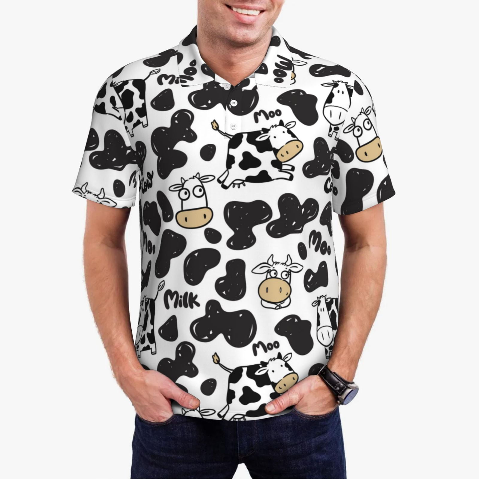 Hirioo Cow for Men’s Polo Shirts Quick Dry Short Sleeve Golf T Shirt ...