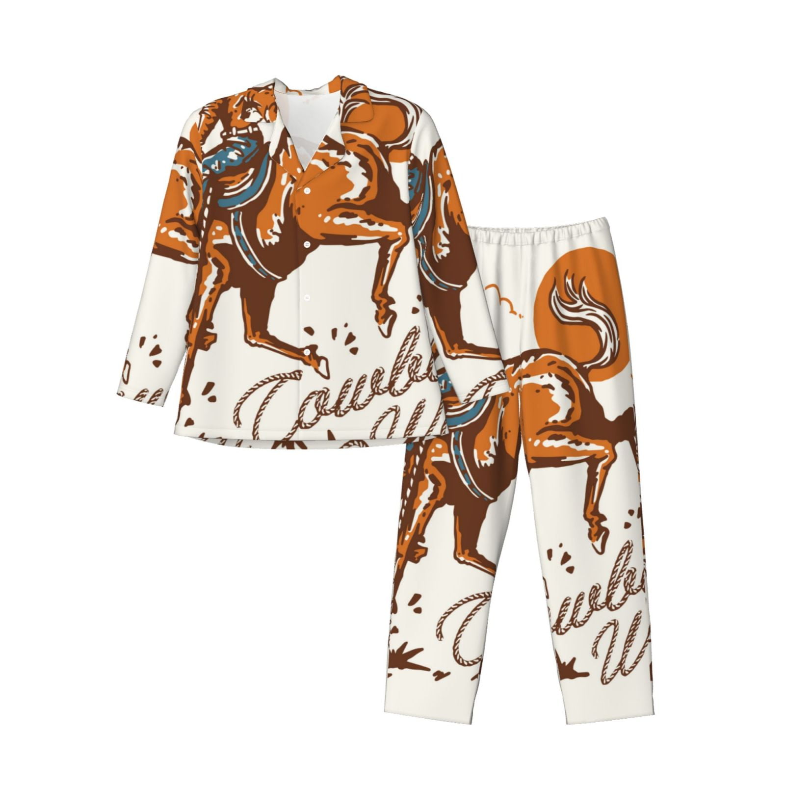 Hirioo Cowboy Riding Horse for Men's Pajama Sets 2 Piece Pjs Men's Long ...