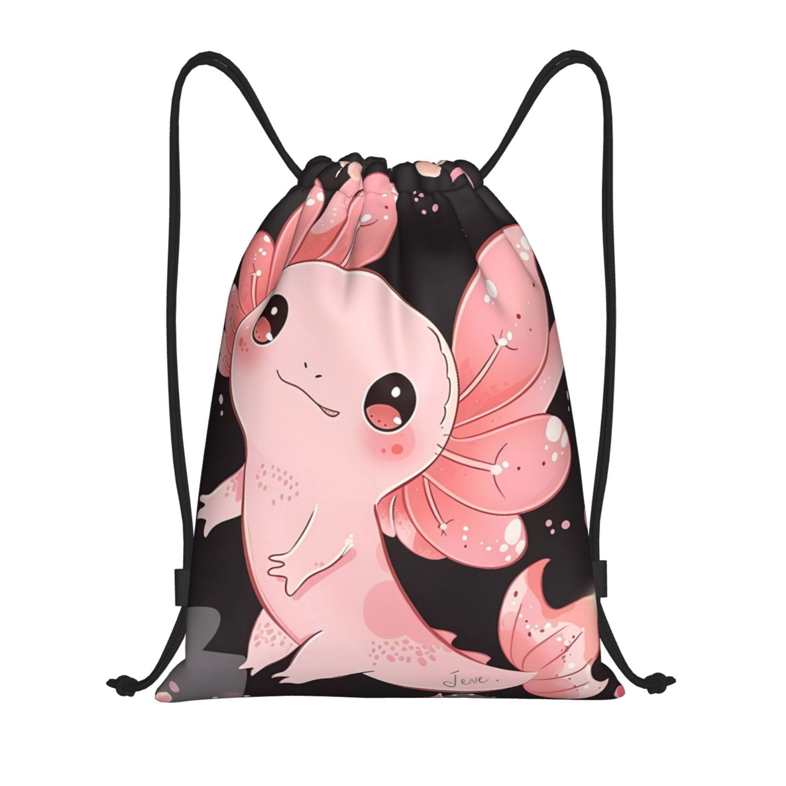 Hirioo Cute Axolotl Sakura Blossoms A Print Drawstring Backpack Bag ...
