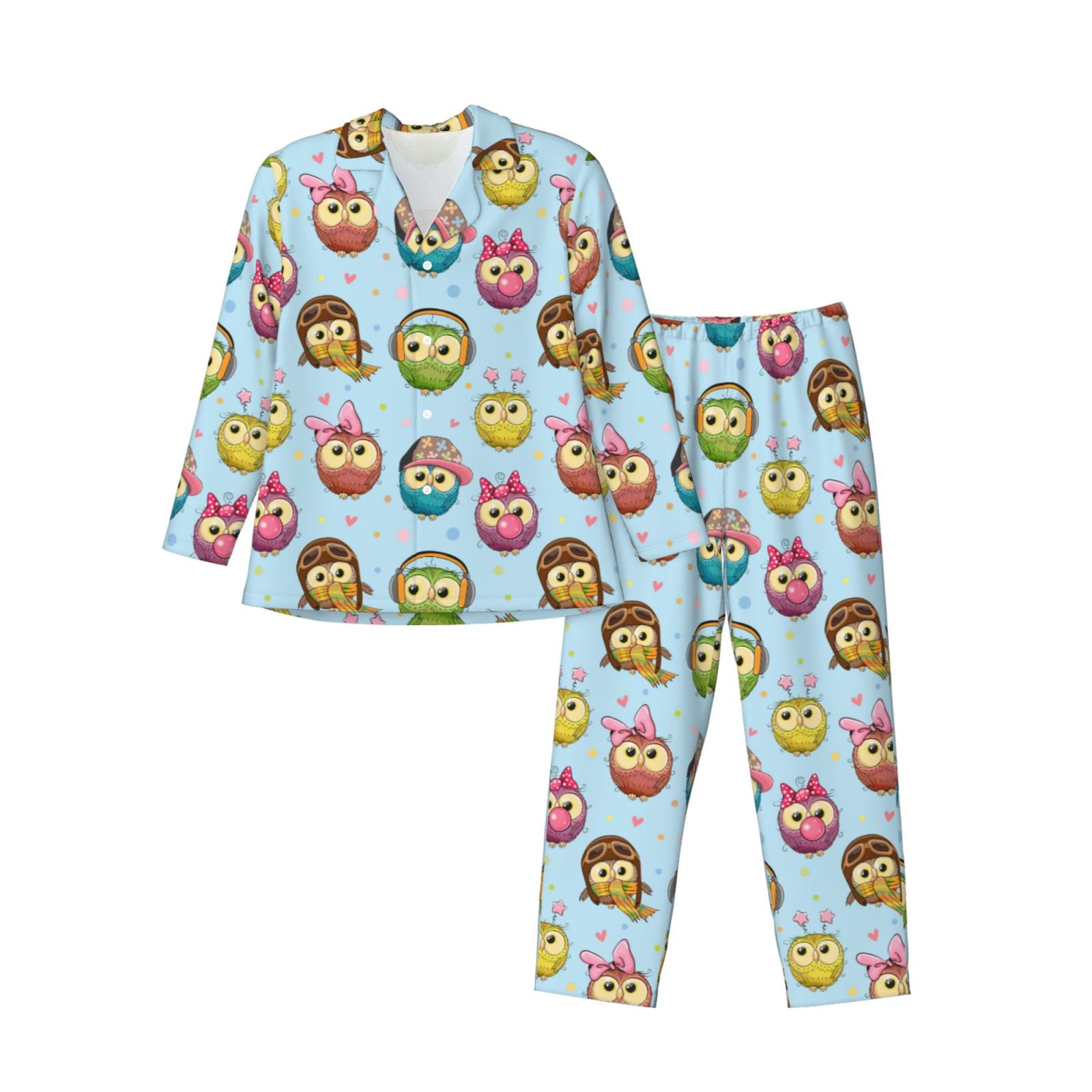 Hirioo Cute Cartoon Owls 3 for Men's Pajama Sets 2 Piece Pjs Men's Long ...