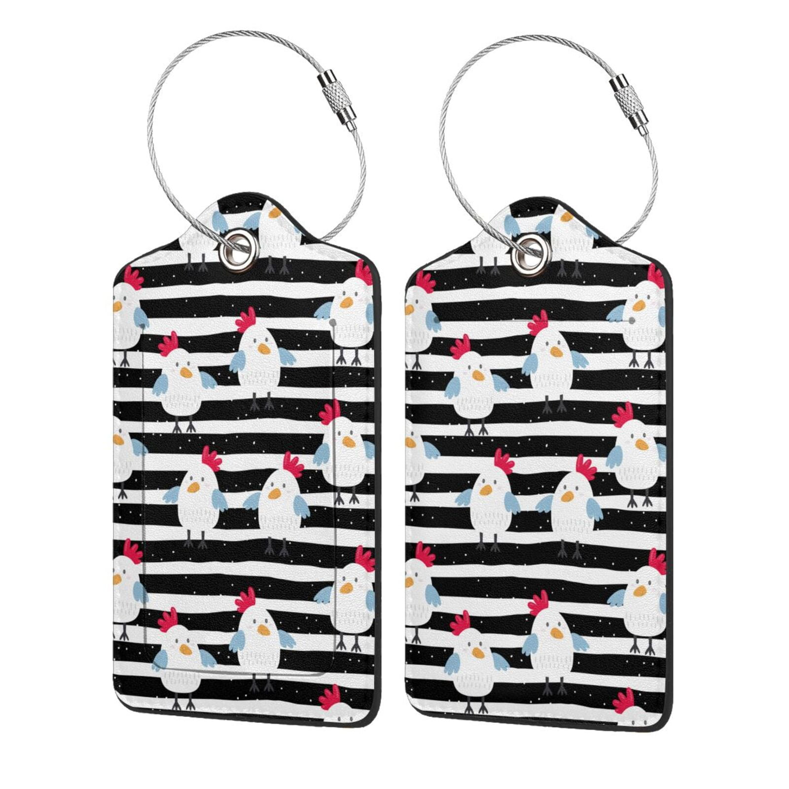 Hirioo Cute Chicken Print Leather Luggage Tag with Stainless Steel Loop ...