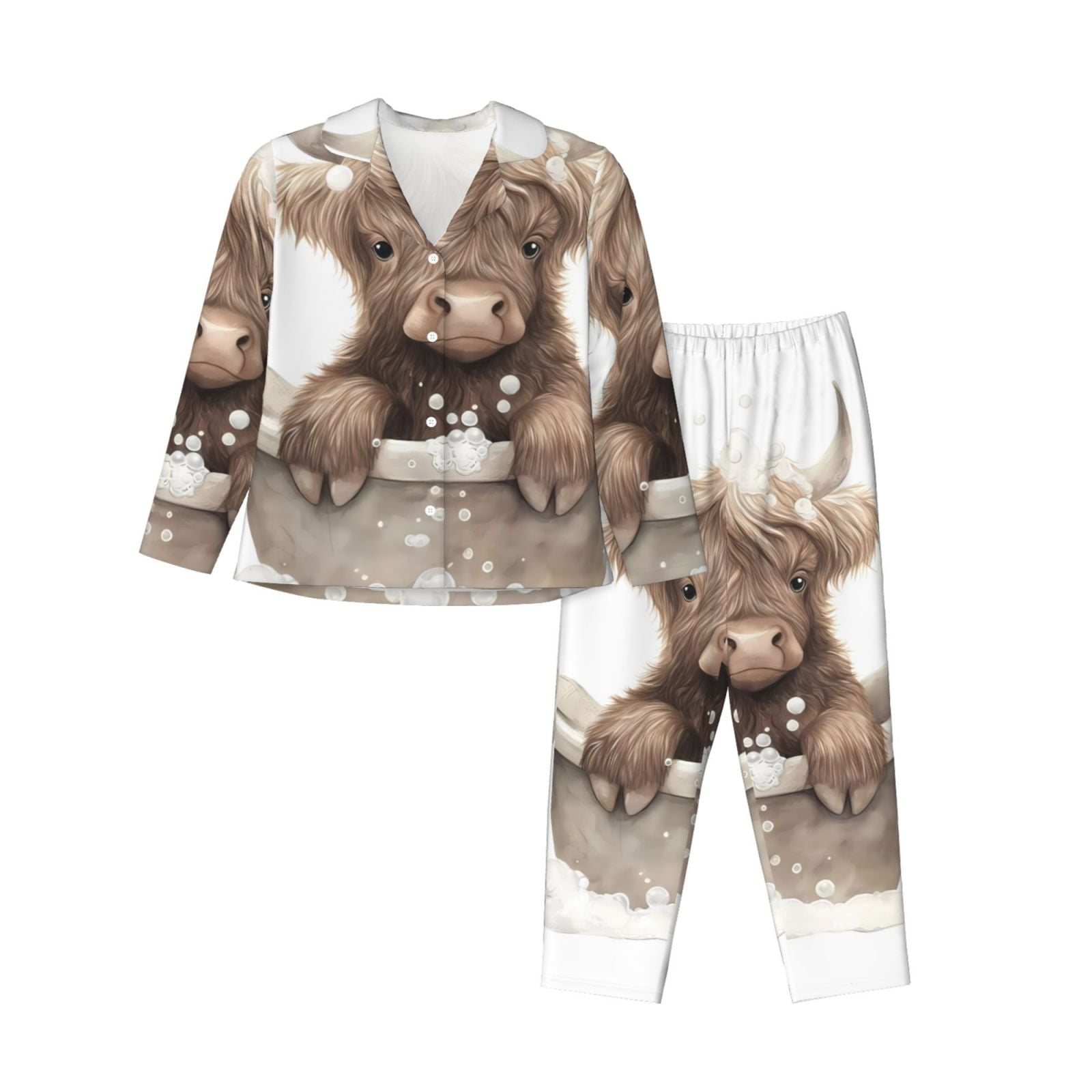 Hirioo Cute Cow Bath for Women's Pajama Sets 2 Piece Pjs Women's Long ...