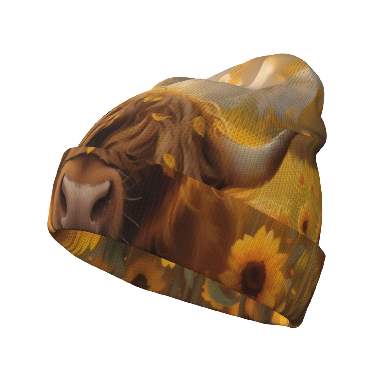Hirioo Cute Cow Sunflower Field for Men's Knit Cuffed Beanie for ...