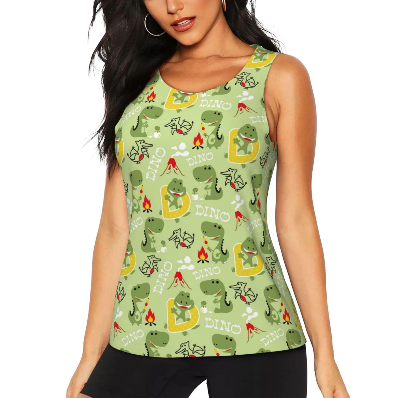 Hirioo Cute Dinosaurs Cartoon for Women's Workout Tank Top Sleeveless ...
