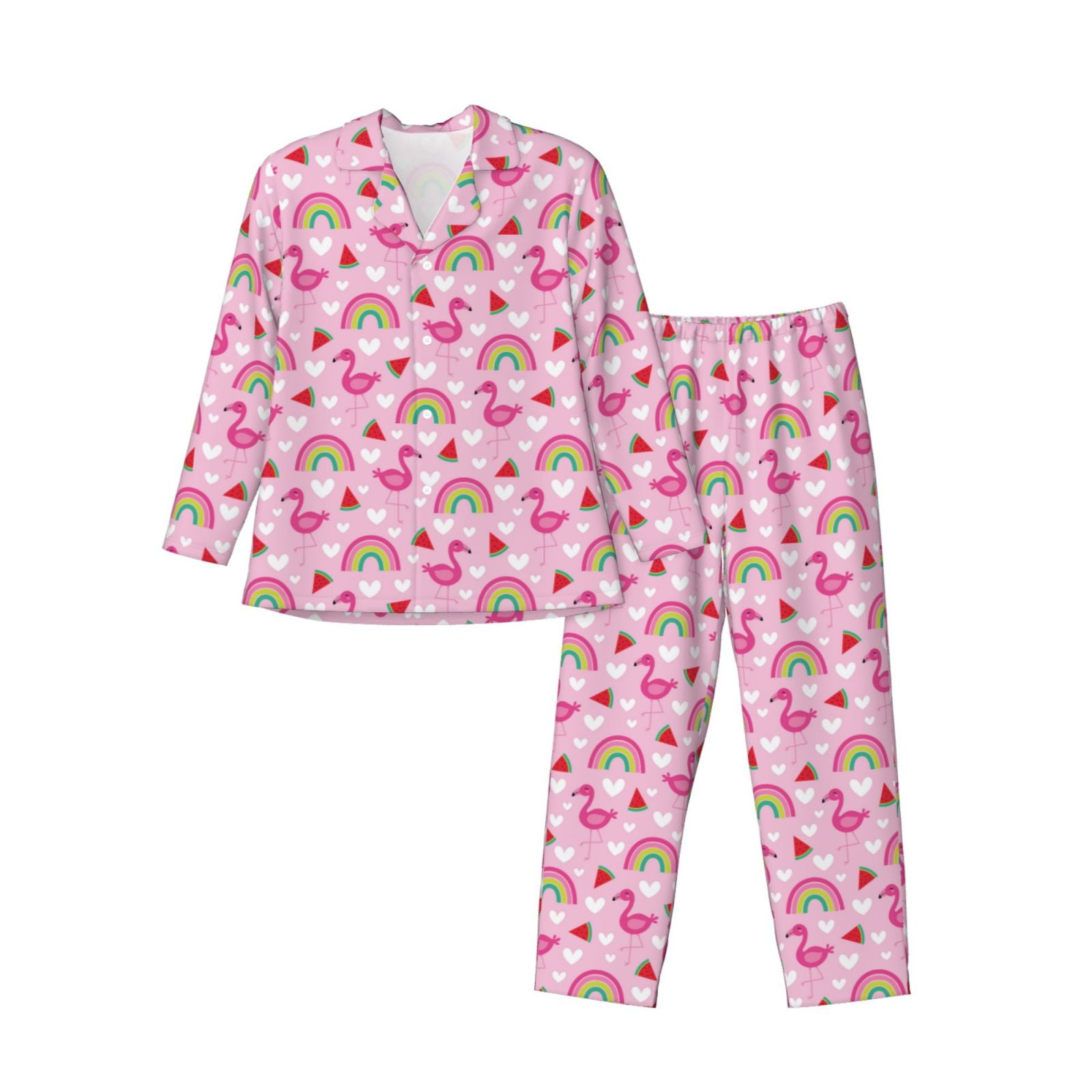 Hirioo Cute Flamingo for Men's Pajama Sets 2 Piece Pjs Men's Long ...